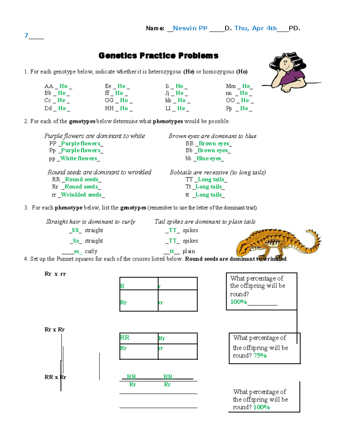 NESLesson 23 Genetics Practice Problems By{P-P} - Name: __Nesvin PP ...