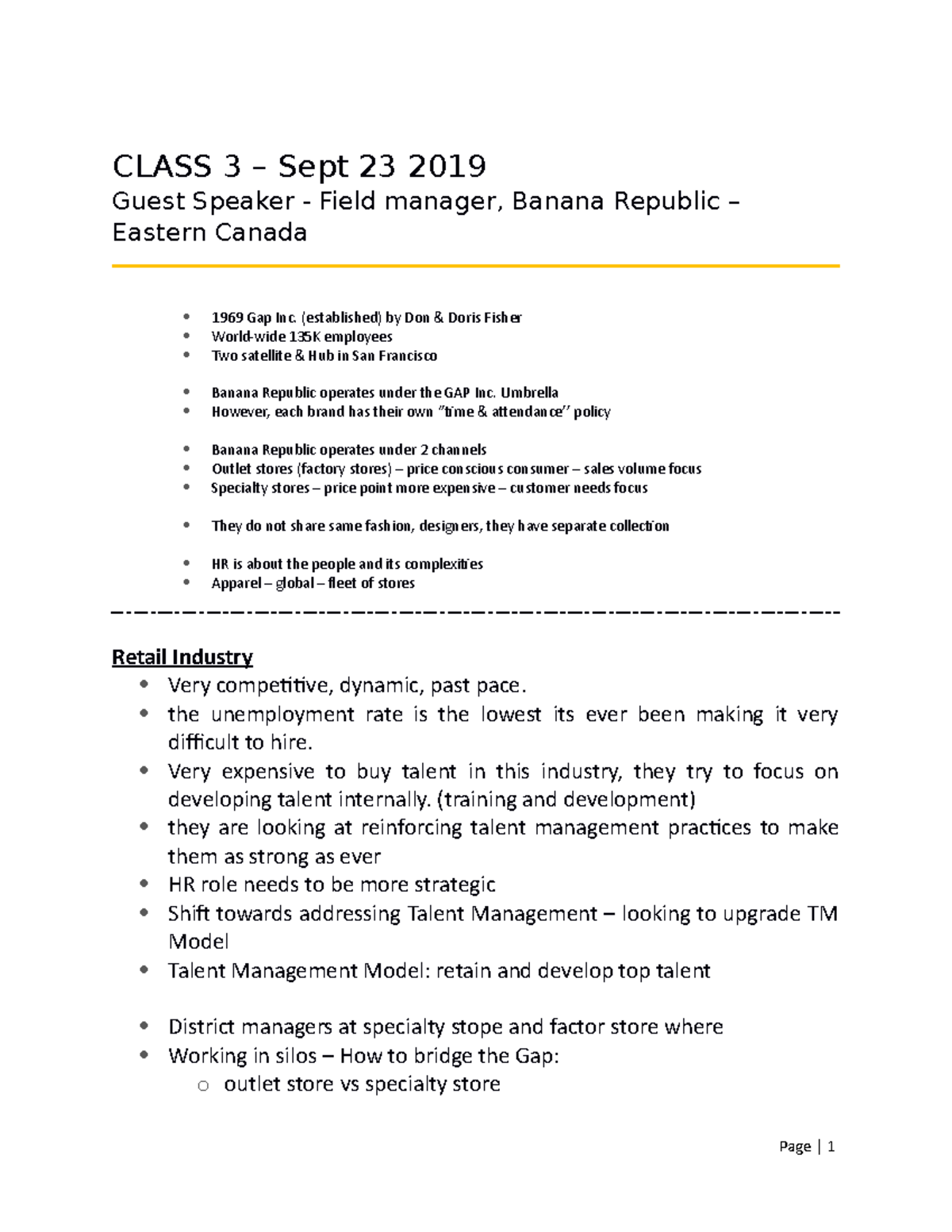 Class/Lecture notes 3 (Guest Speaker) - CLASS 3 – Sept 23 2019 Guest ...