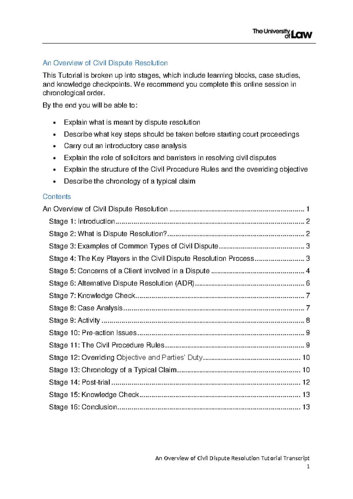 An Overview of Civil Dispute Resolution Tutorial - We recommend you ...