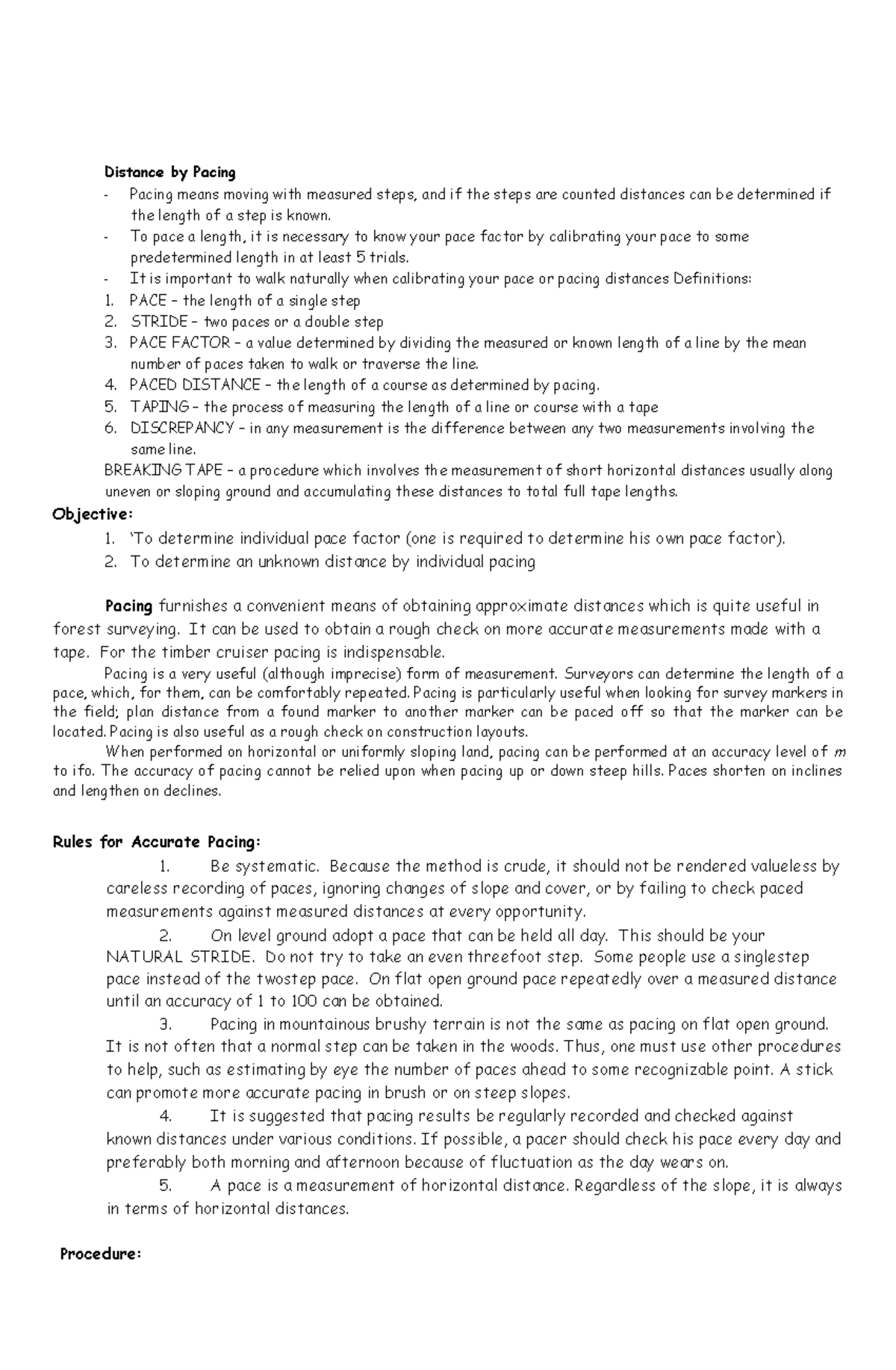 Measurement of Horizontal Distances - Distance by Pacing Pacing means ...