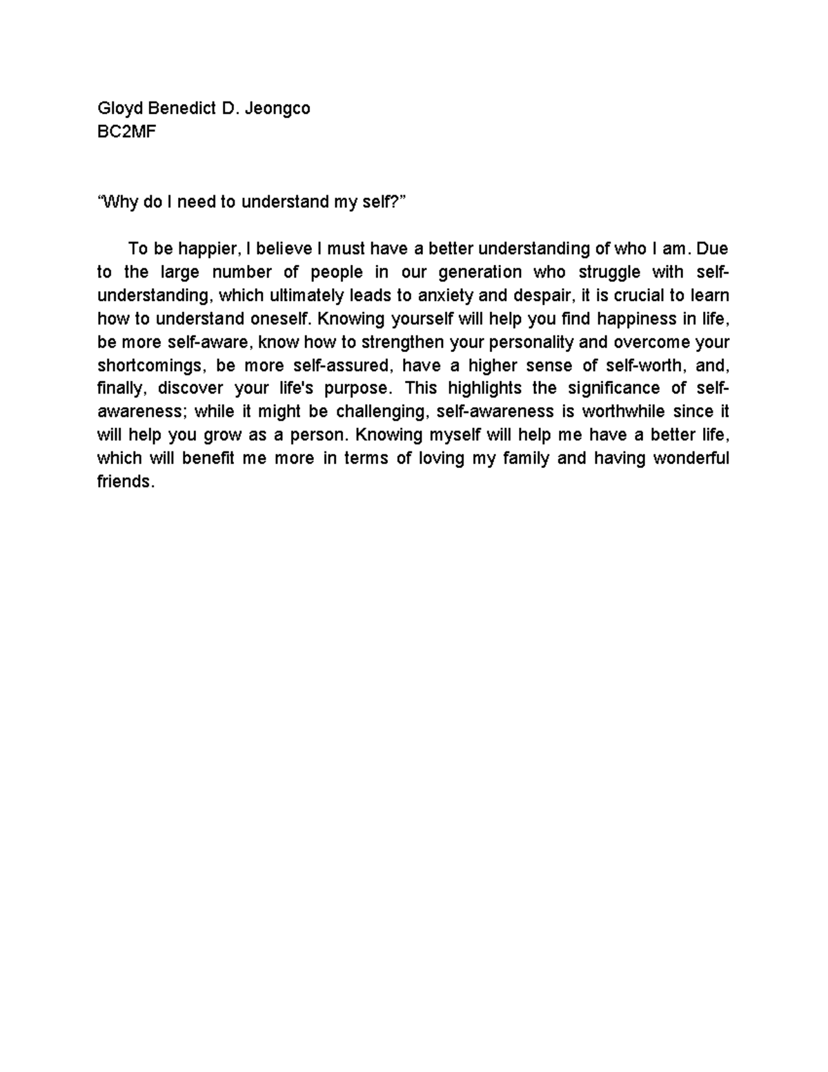 Understanding-SELF - This is about the assignment for our Understanding ...
