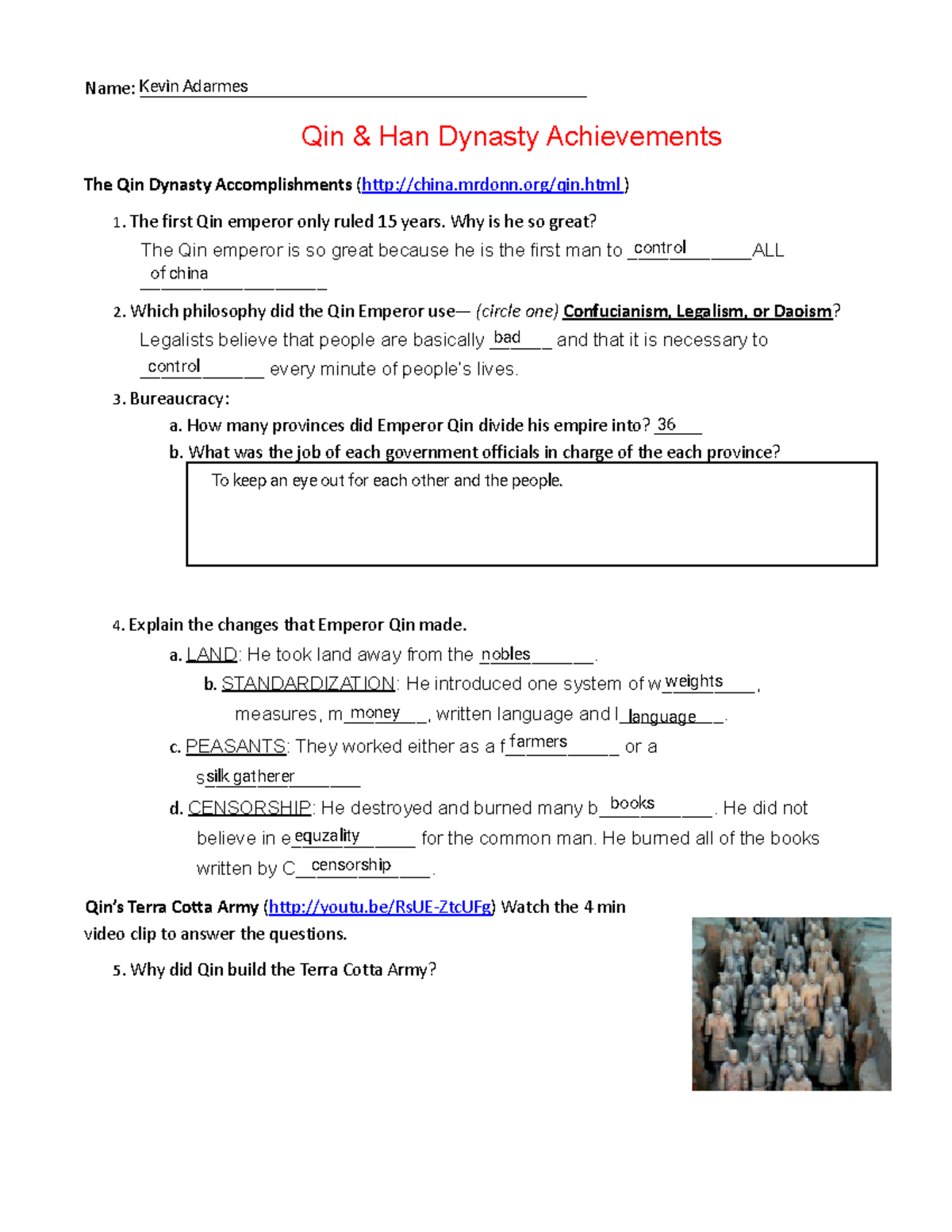 Qin and Han Webquest - Name ...