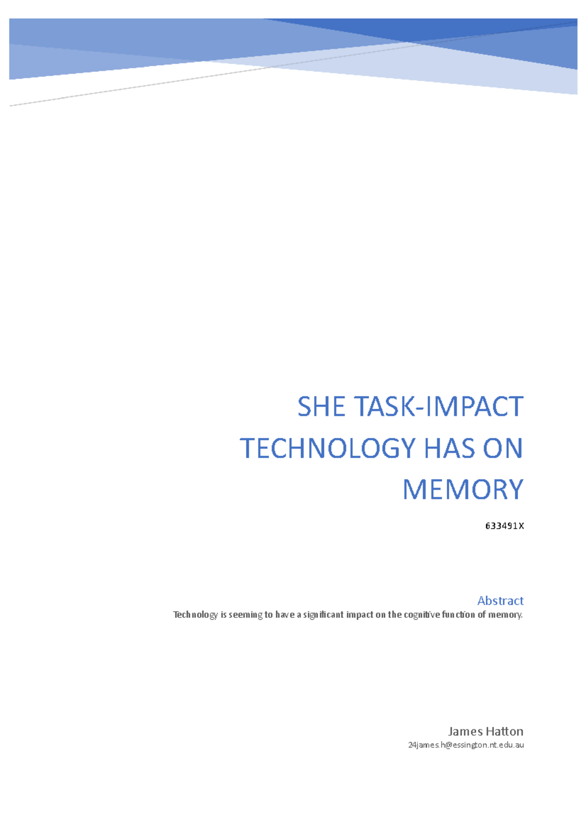 She Task- Memory - SHE TASK - James Hatton 24james@essington.nt.edu ...