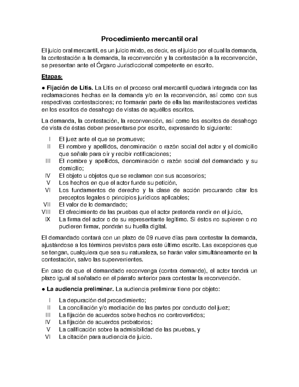 Procedimiento mercantil oral - Etapas: Fijación de Litis. La Litis en ...