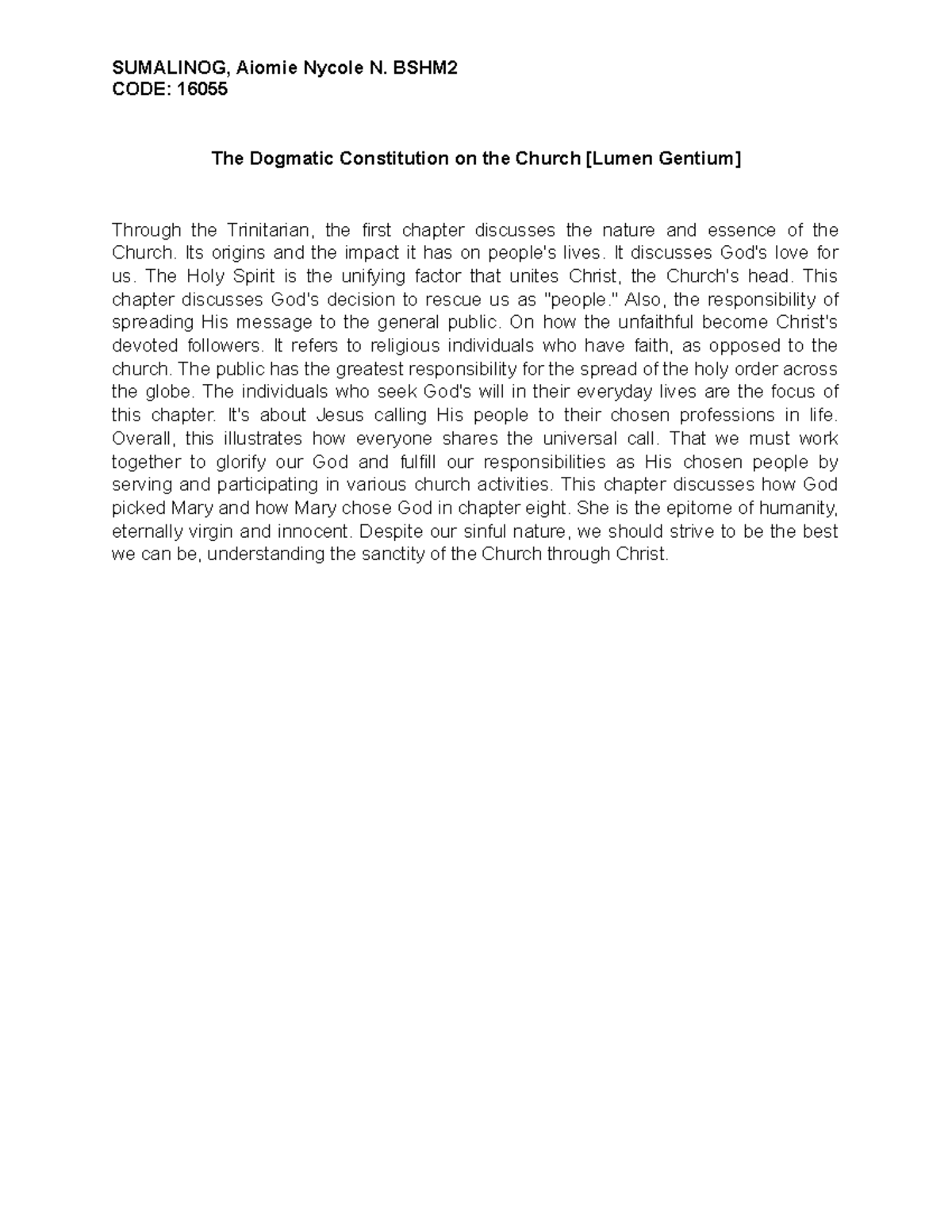 Sumalinog Assno - assignment - SUMALINOG, Aiomie Nycole N. BSHM CODE ...