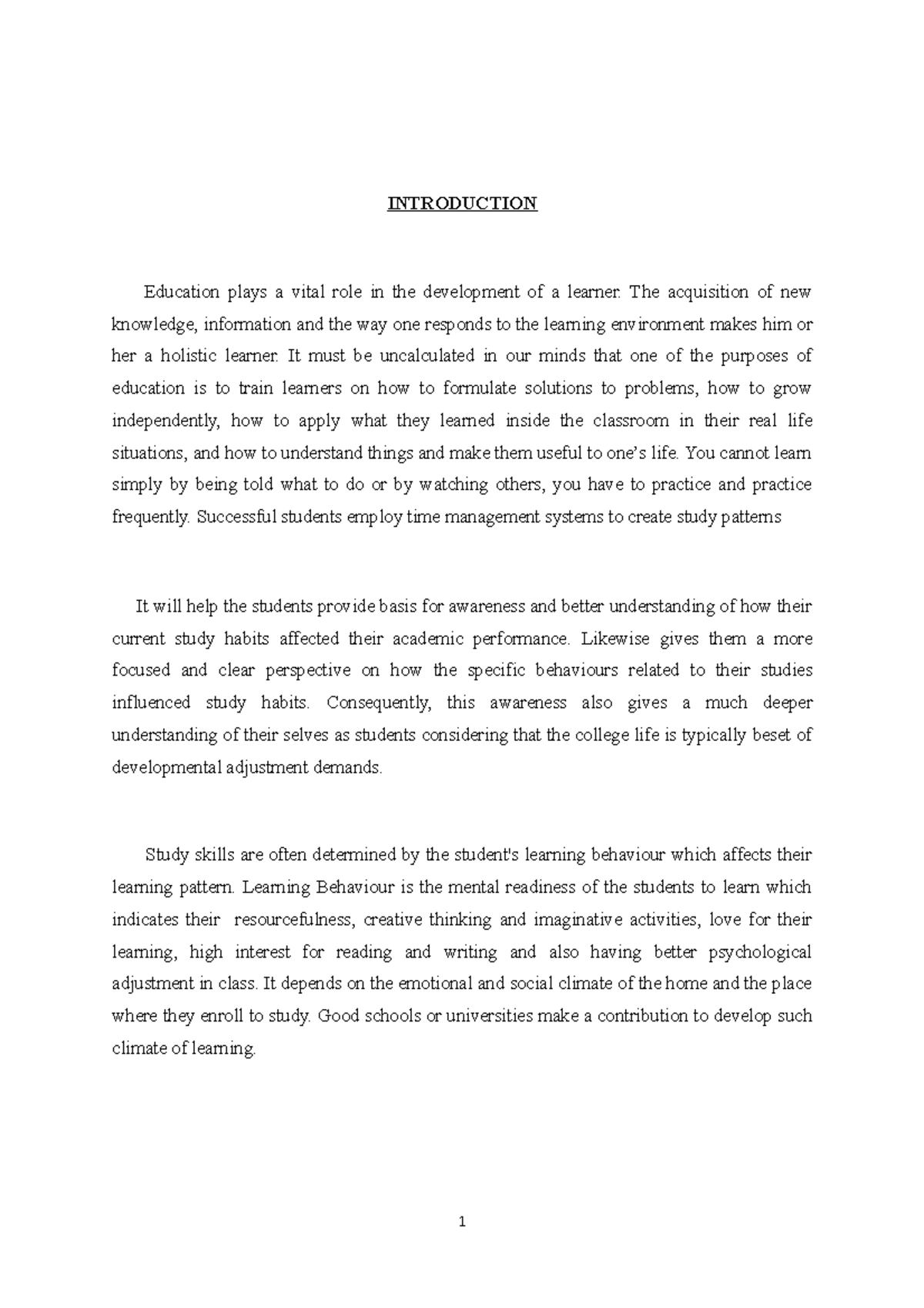 Report QMT - INTRODUCTION Education plays a vital role in the ...