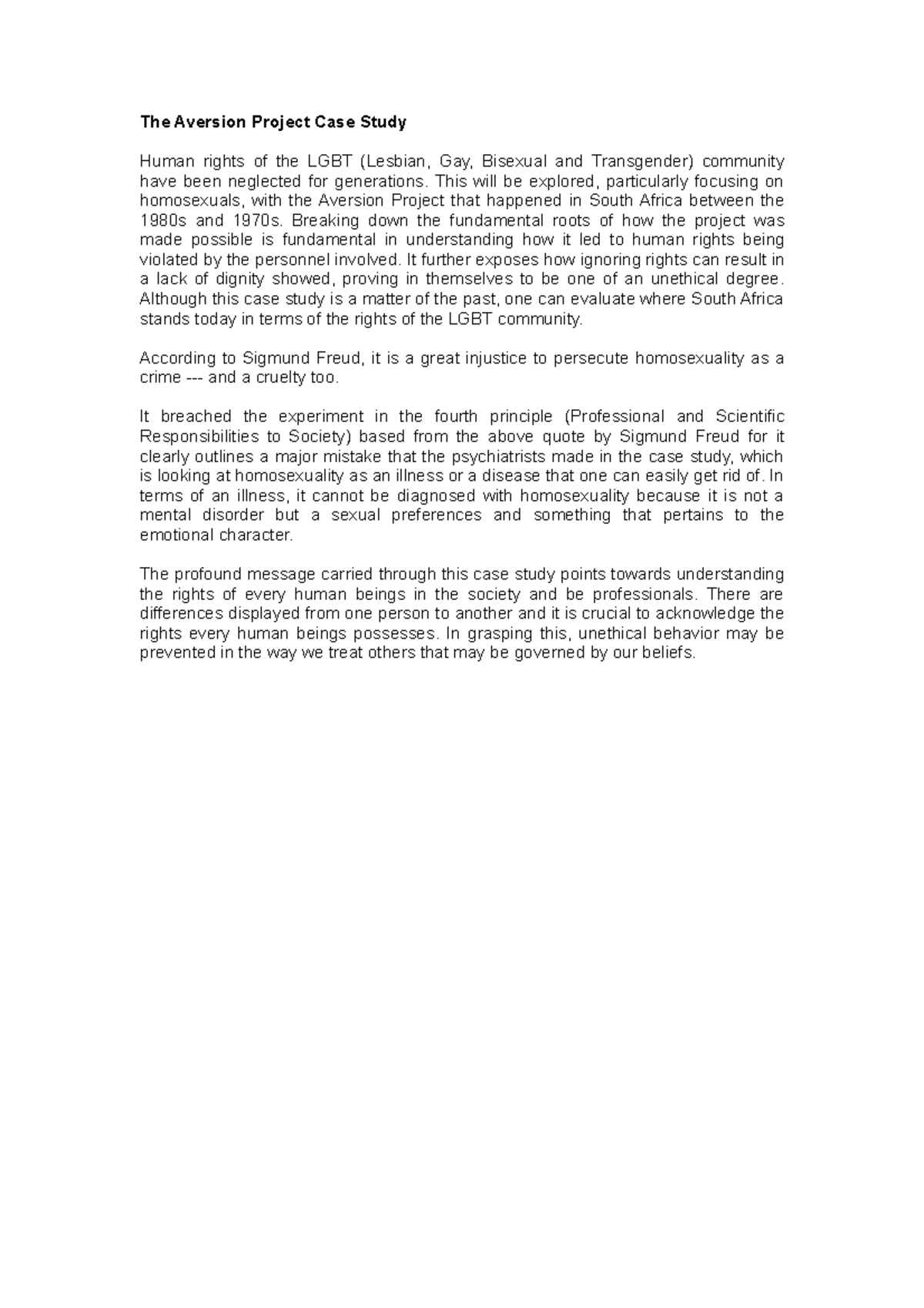 The Aversion Project Case Study - This will be explored, particularly ...