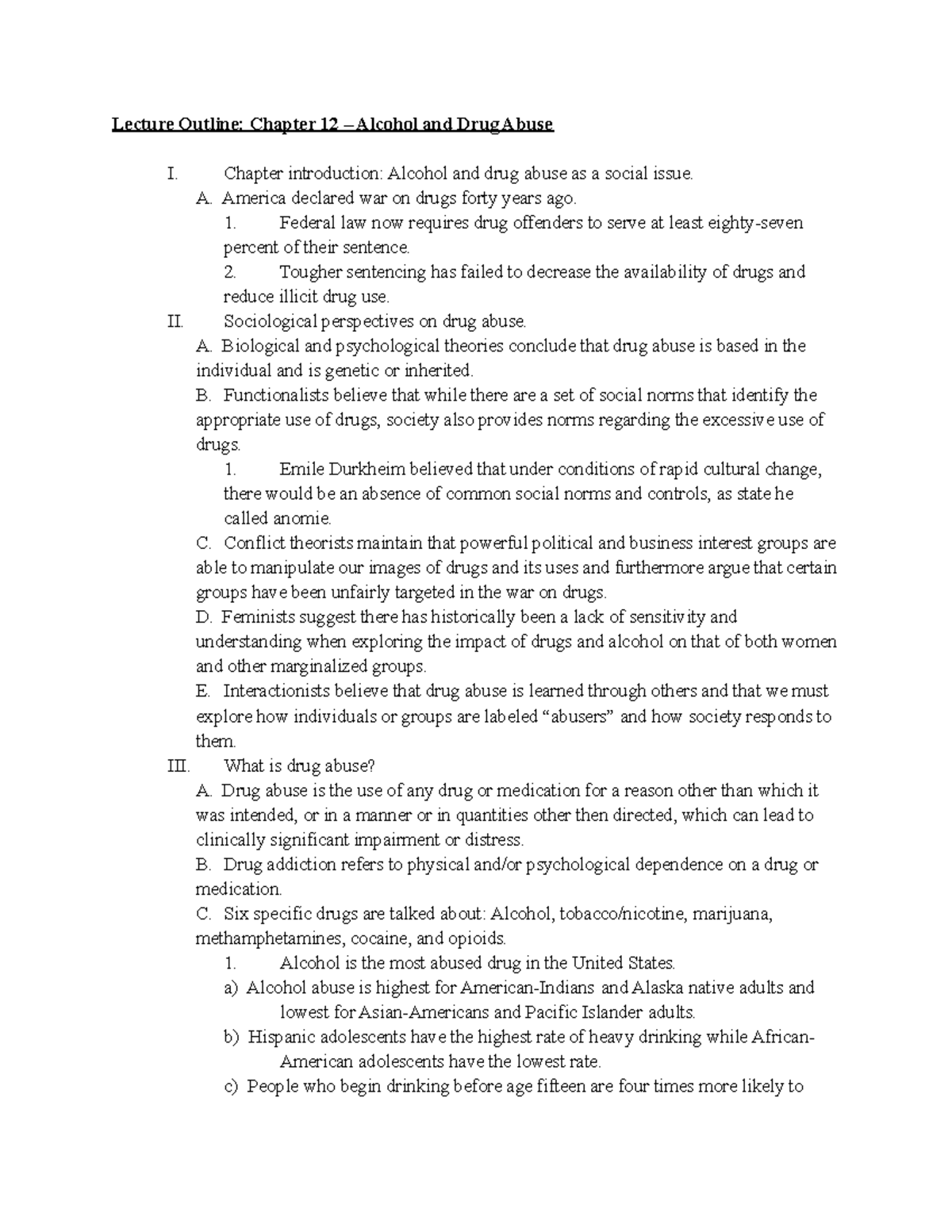Soc 102 Lecture Outline Chapter 12 – Alcohol and Drug Abuse - Lecture ...