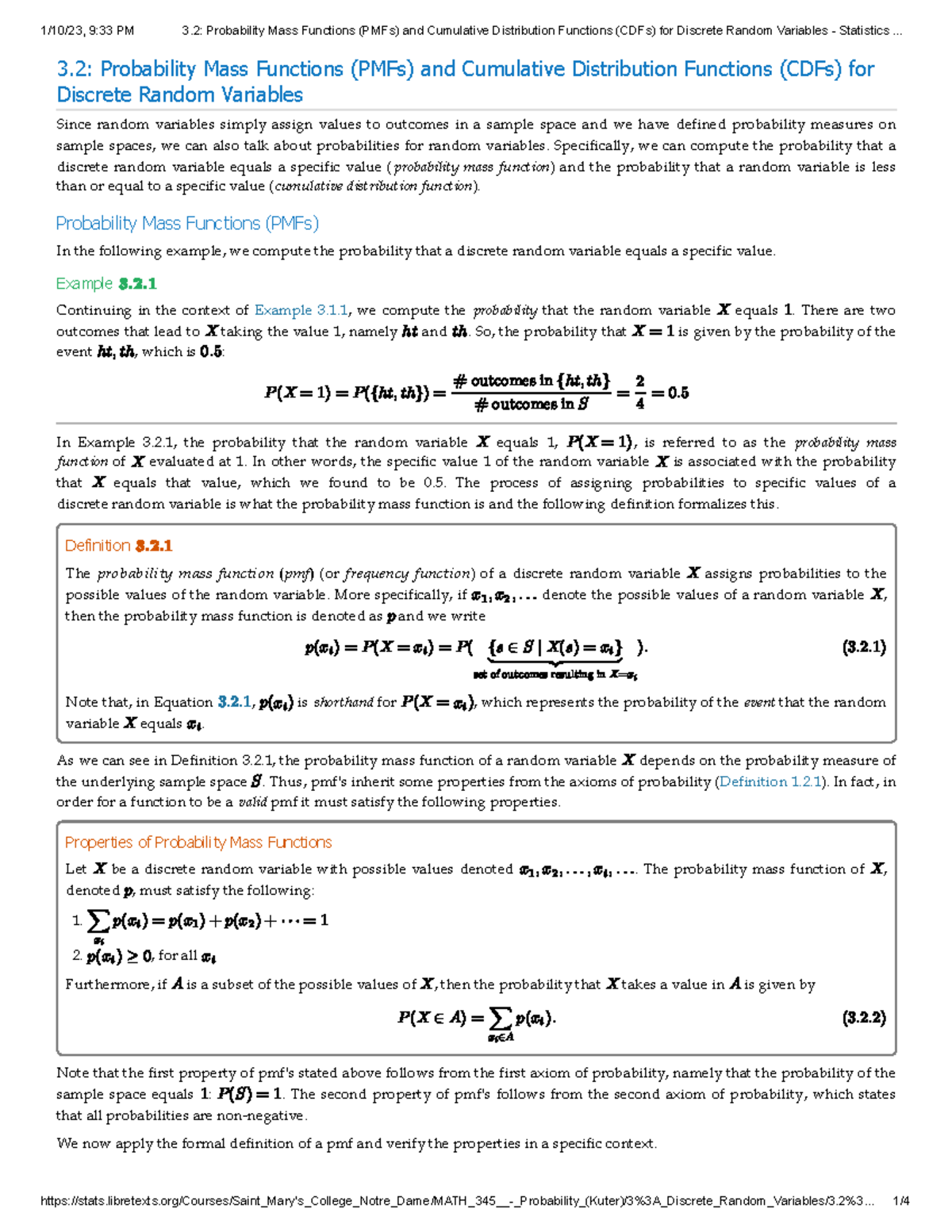 3.2 Probability Mass Functions (PMFs) and Cumulative Distribution Functions (CDFs) for Discrete ...
