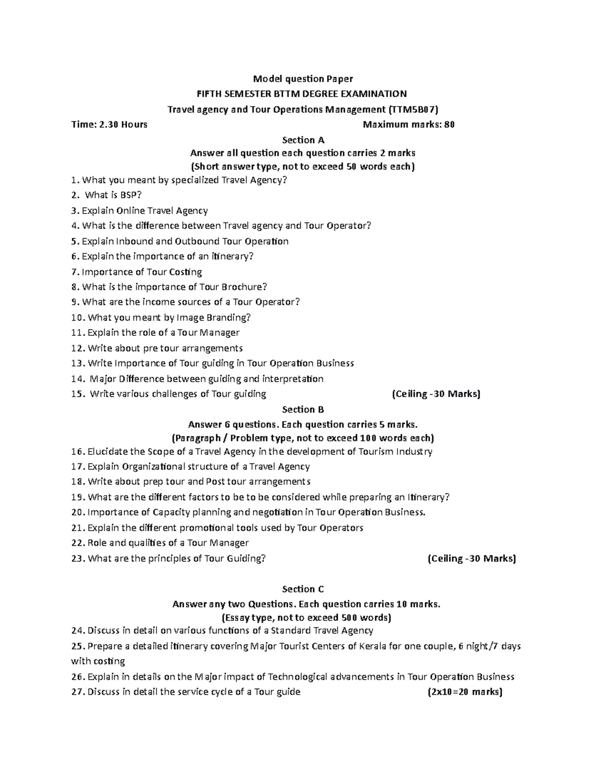 TTM5B07 - Quetion paper - Model question Paper FIFTH SEMESTER BTTM ...