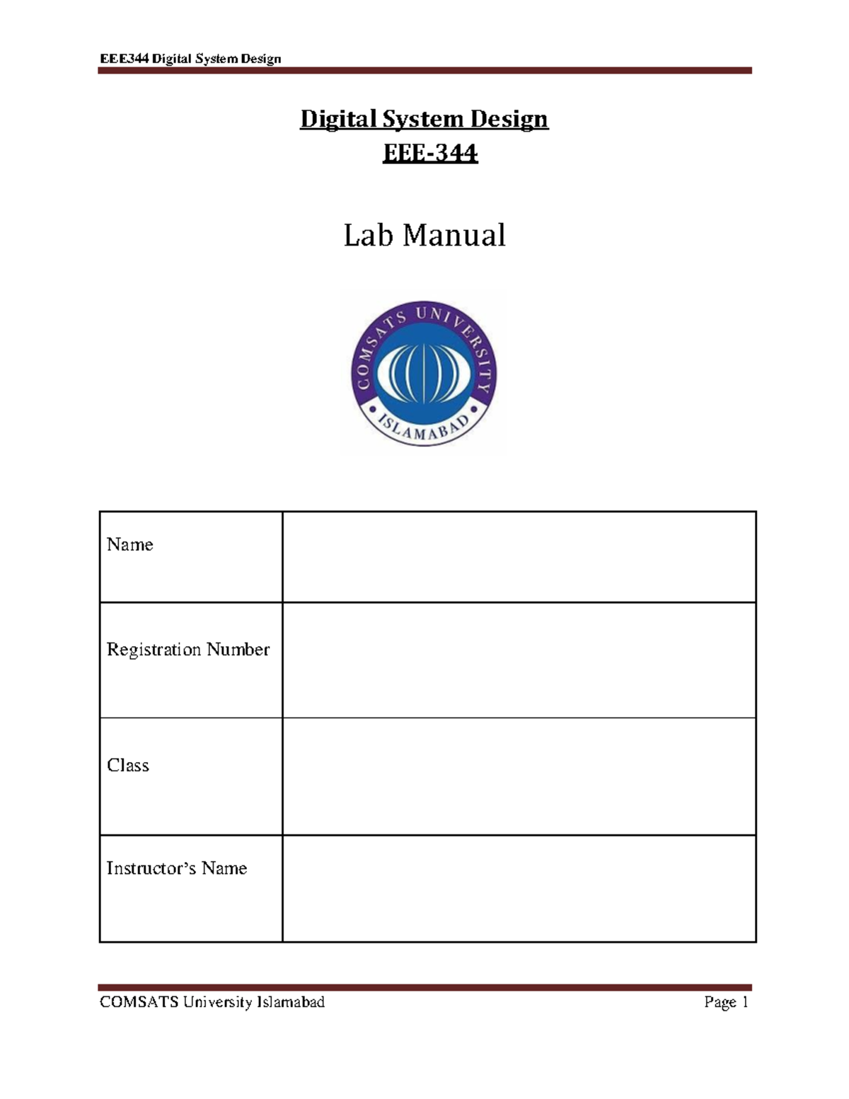 EEE344 Digital System Design - Lab Manual - EEE344 Digital System Design Digital System Design ...