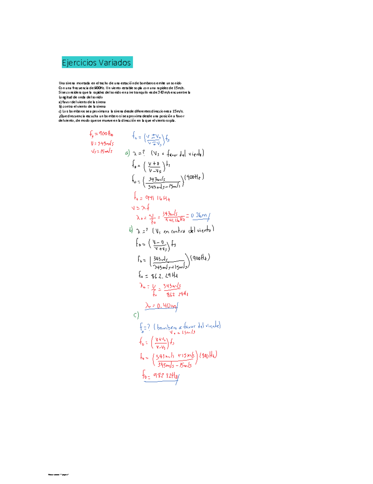 Ejercicios Variados - Un viento estable sopla con una rapidez de 15m/s ...