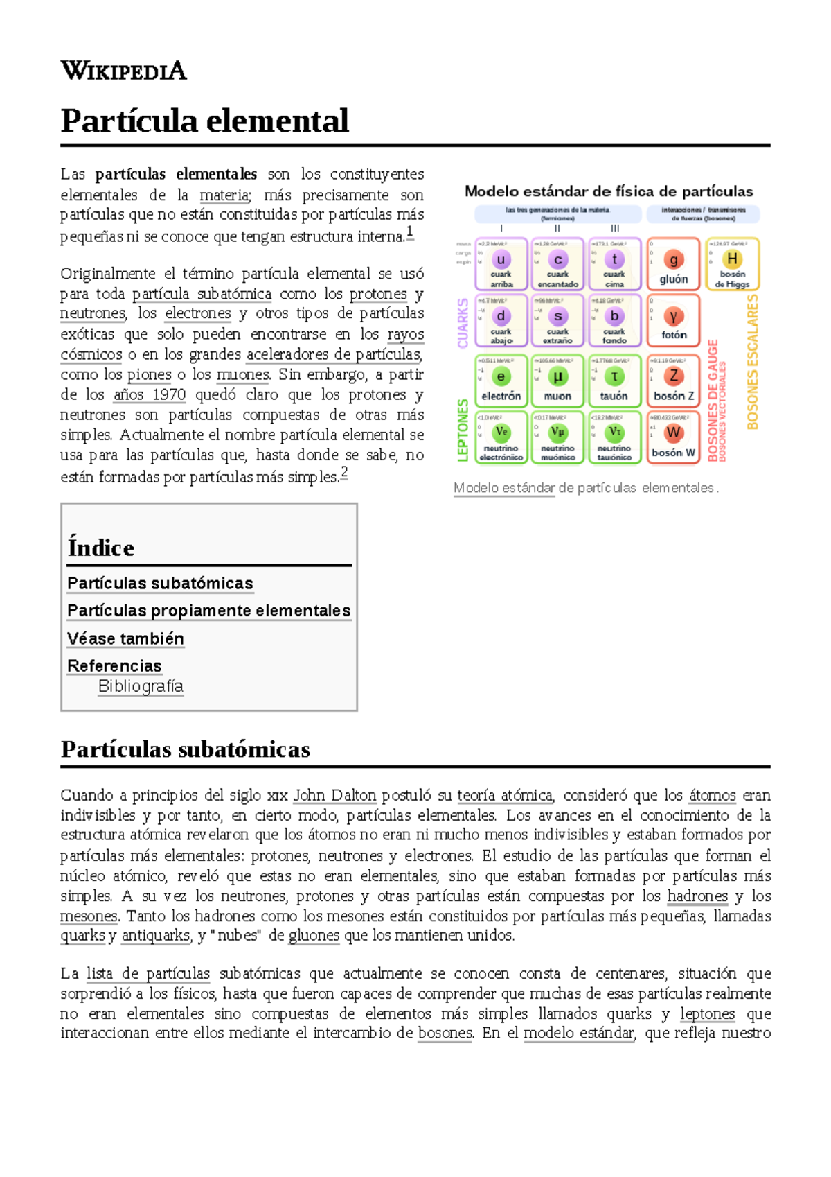 Partícula elemental - Modelo estándar de partículas elementales ...