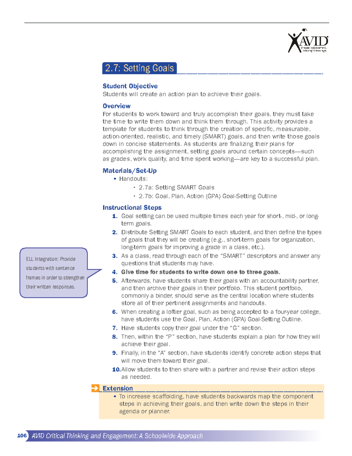 Setting Goals - spanish ll - 106 AVID Critical Thinking and Engagement ...