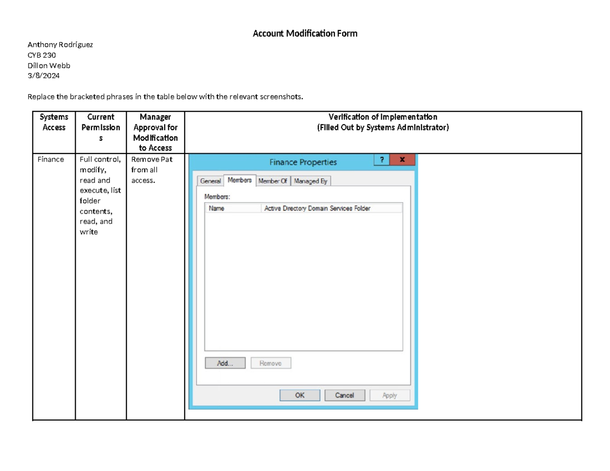 6-1 Project 1 Permission Modification - Account Modification Form ...