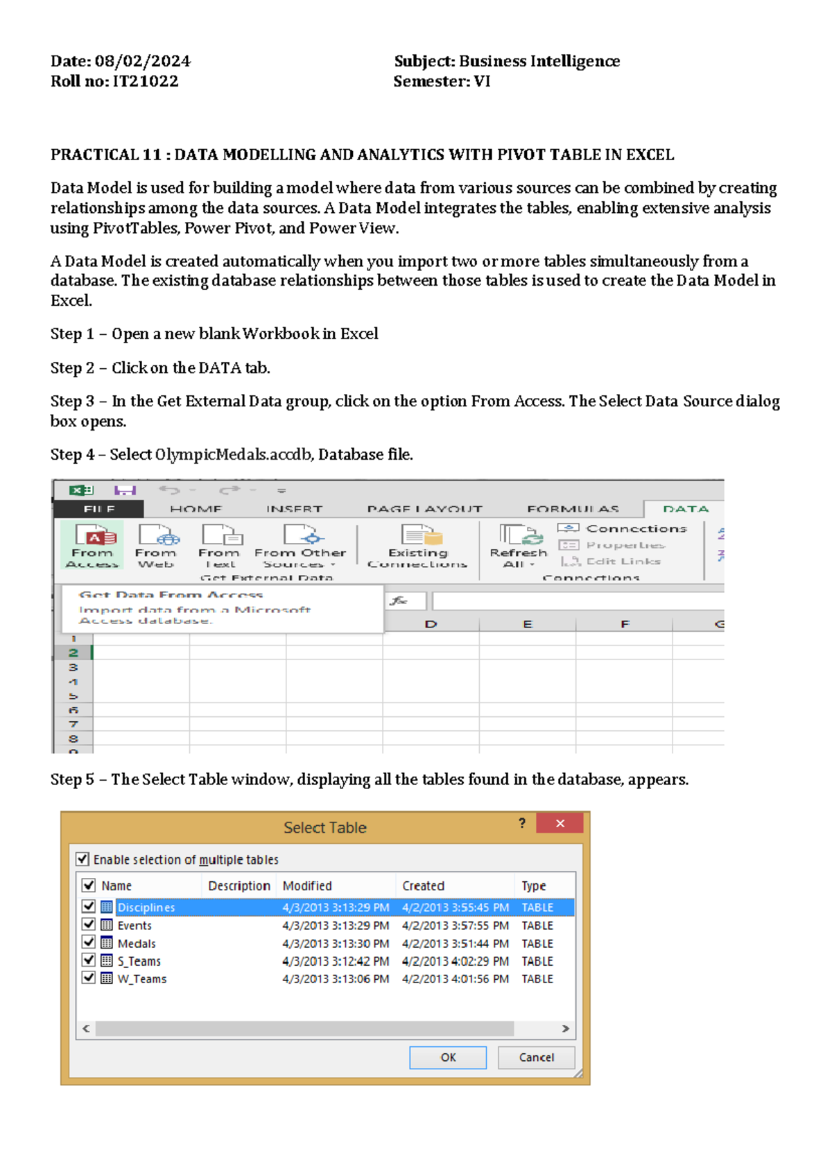 Practical 11 -BI- anjali - Roll no: IT210 22 Semester: VI PRACTICAL 11 : DATA MODELLING AND ...
