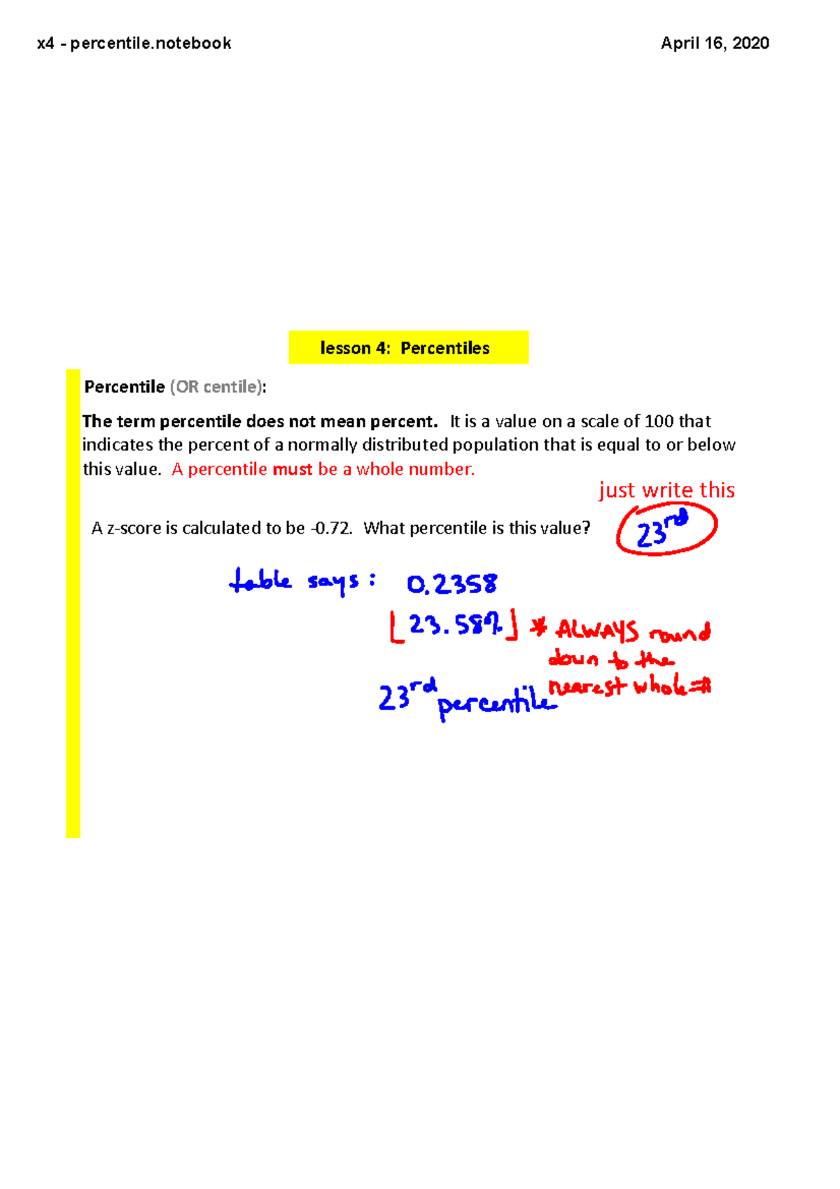 Four- percentile math work chapter six - **x4 ­ percentile April 16 ...