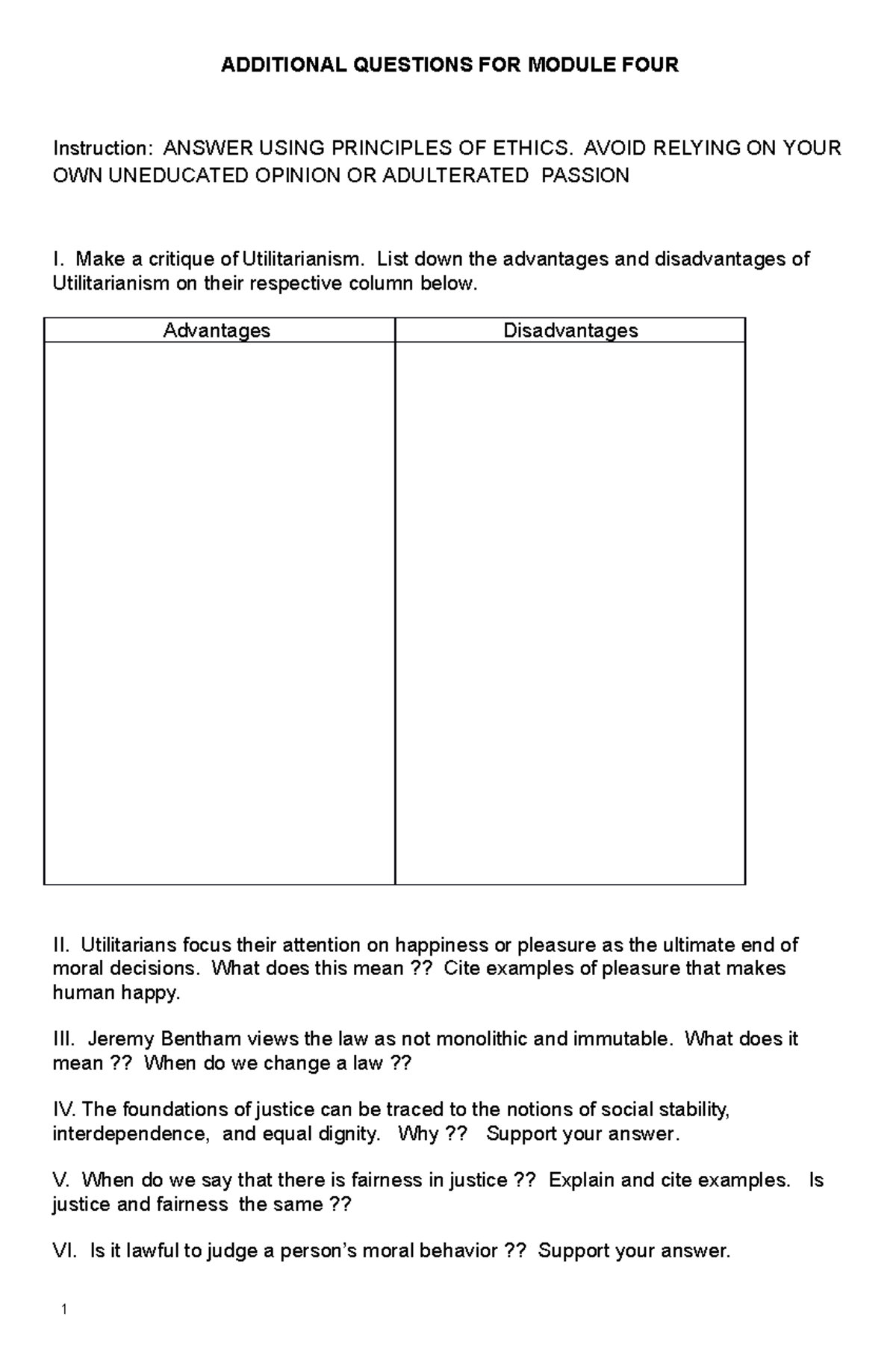 Additional Questions FOR Module FOUR - ADDITIONAL QUESTIONS FOR MODULE ...