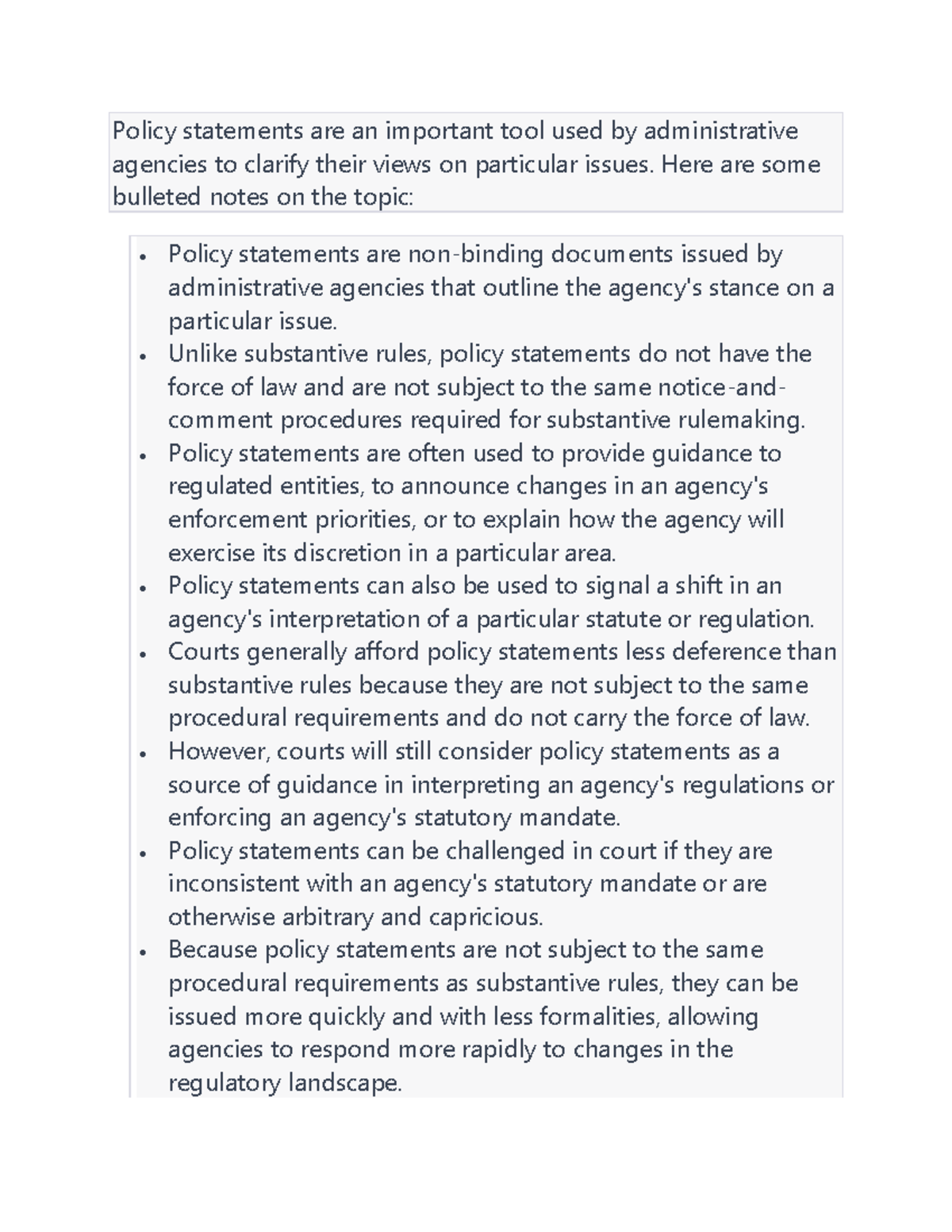 Policy Statements - Notes - Policy statements are an important tool ...