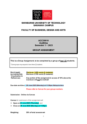 2021 Sem 1 Assignment Question - ACC30010 Auditing: S 2 , 20 21 ...