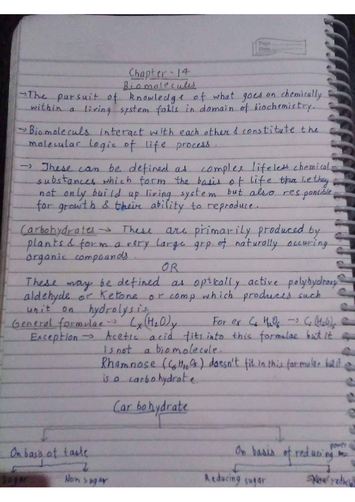 biomolecules notes - Page Date Chapter 14 Biomolecules The pursuit of ...