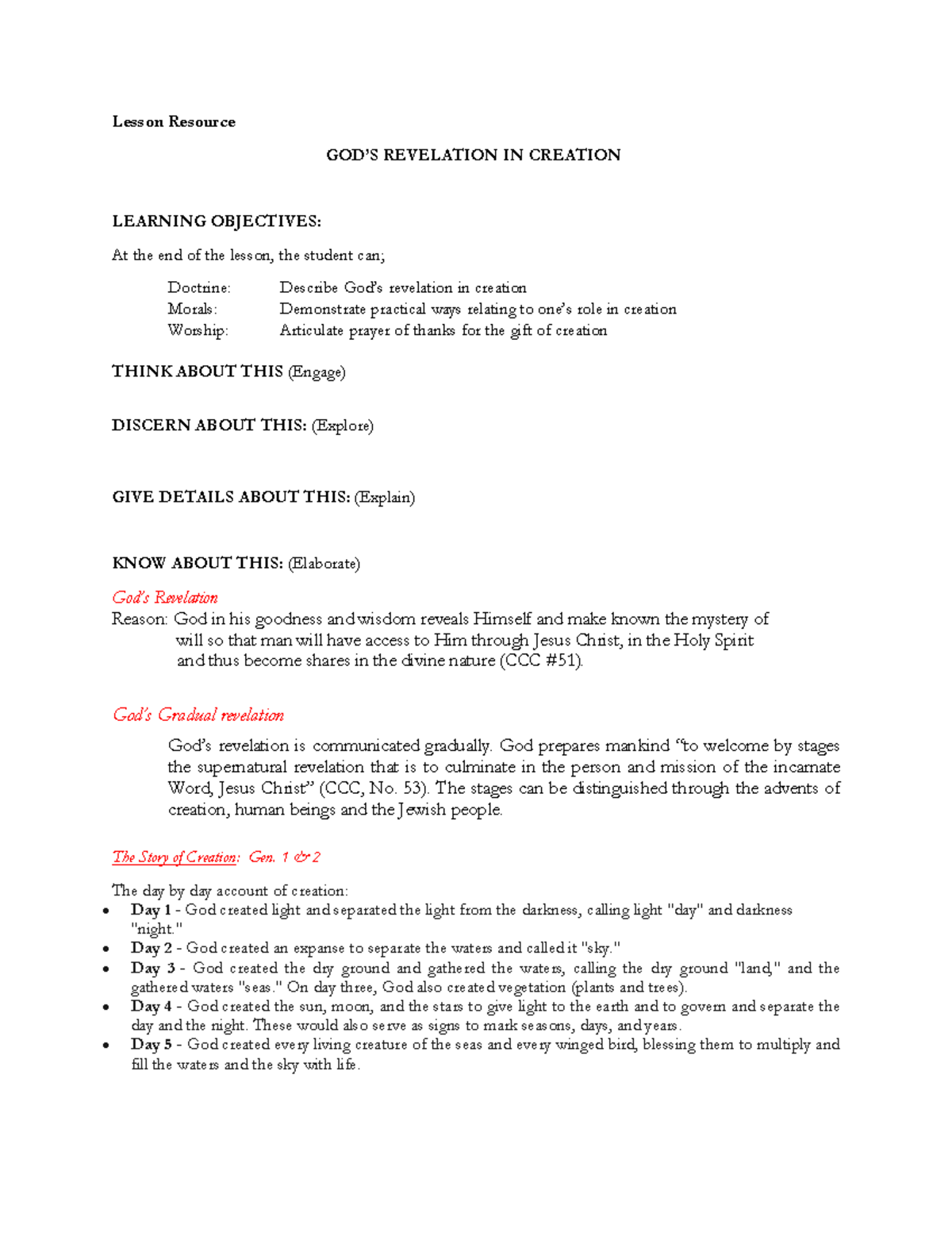 RS-1-Lesson-1- Creation-AND- Salvation - Lesson Resource GOD’S ...