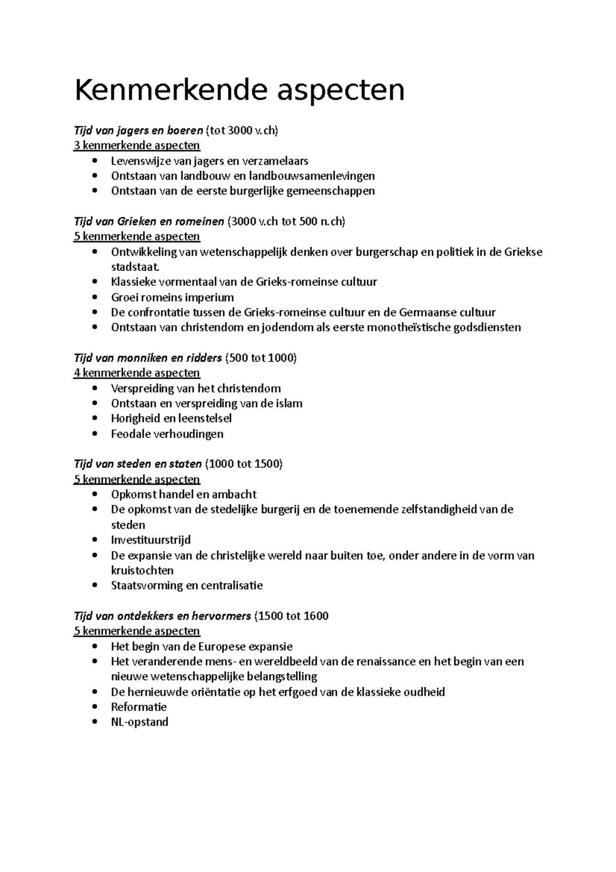 Kenmerkende aspecten stercollege - Kenmerkende aspecten Tijd van jagers ...