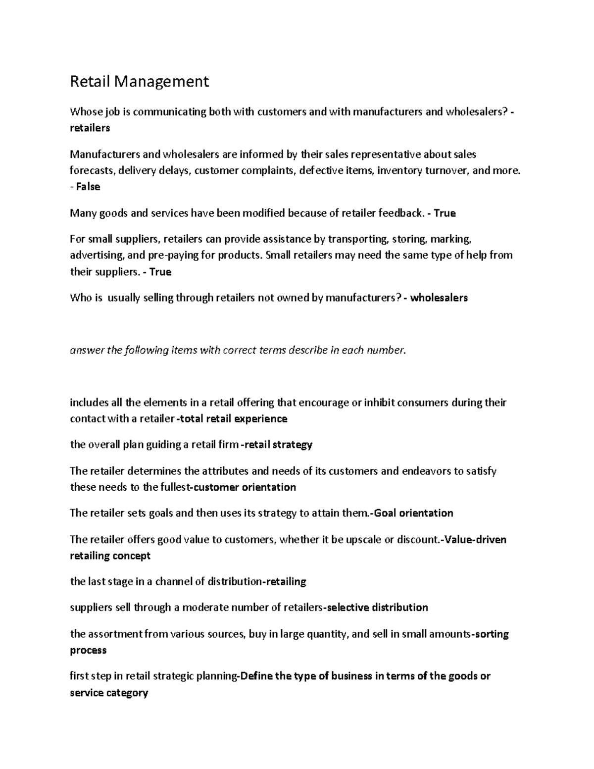 Retail-Management-QA - Retail Management Whose job is communicating ...