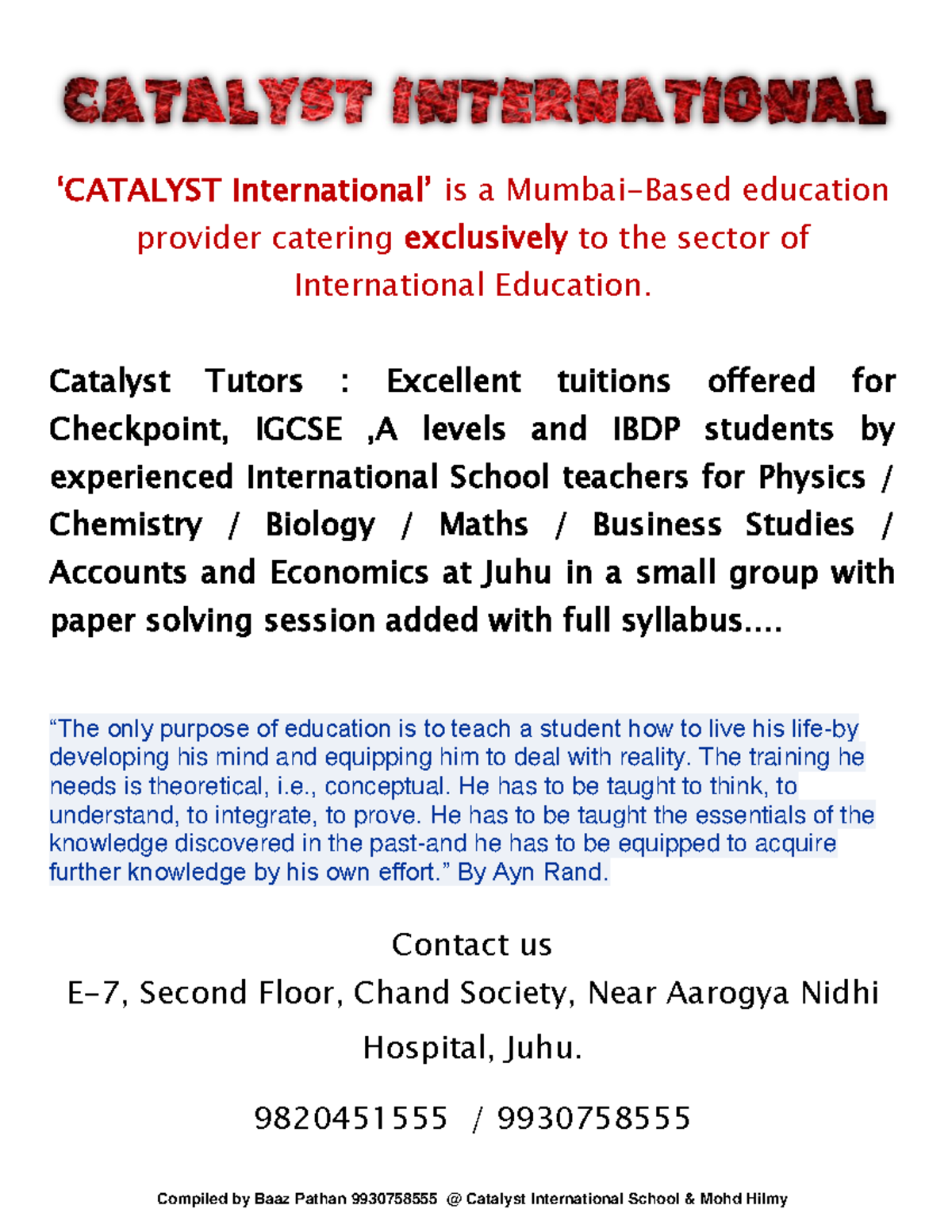 Formula booklet - ‘CATALYST International’ is a Mumbai-Based education provider catering ...