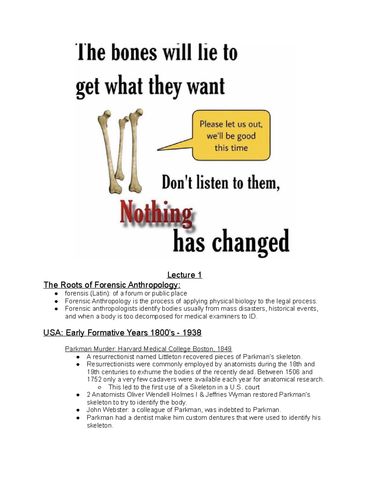 Forensic Anthropology (Osteology Section Notes) - Lecture 1 The Roots ...