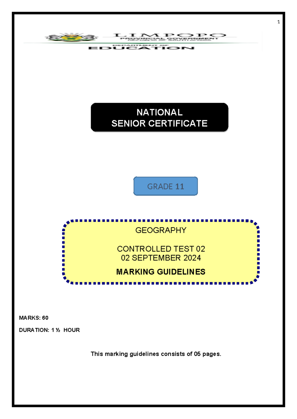 MEMO GEO 11 T3 2024 - MARKS: 60 DURATION: 1 ½ HOUR This marking ...