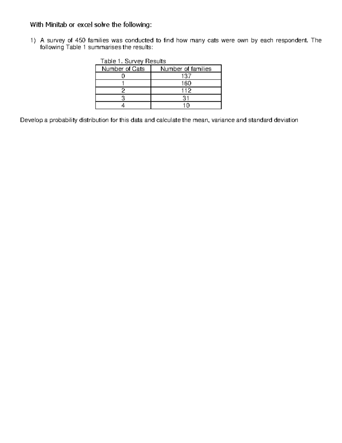 With Minitab or excel solve the following - The following Table 1 summarises the results: Table ...
