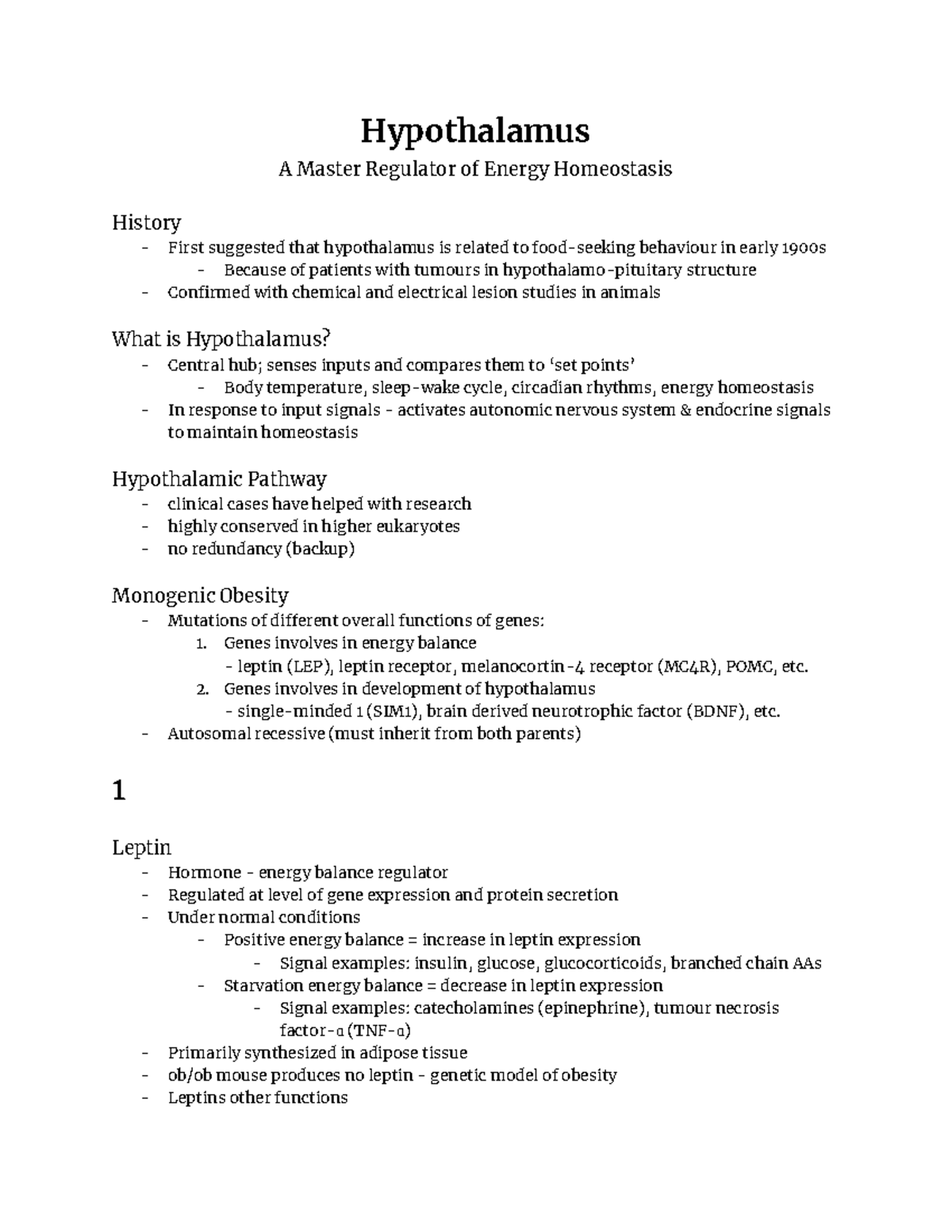 Quiz 2 Study Guide - Hypothalamus A Master Regulator of Energy ...