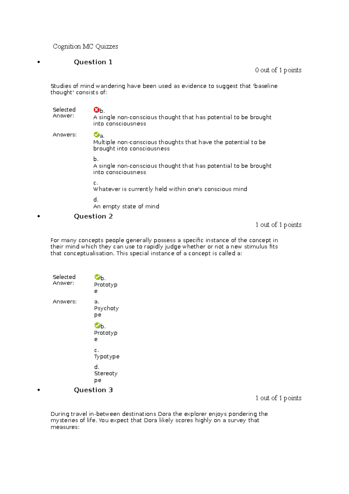 Cognition MC Quizzes 1 - Cognition MC Quizzes Question 1 0 out of 1 ...