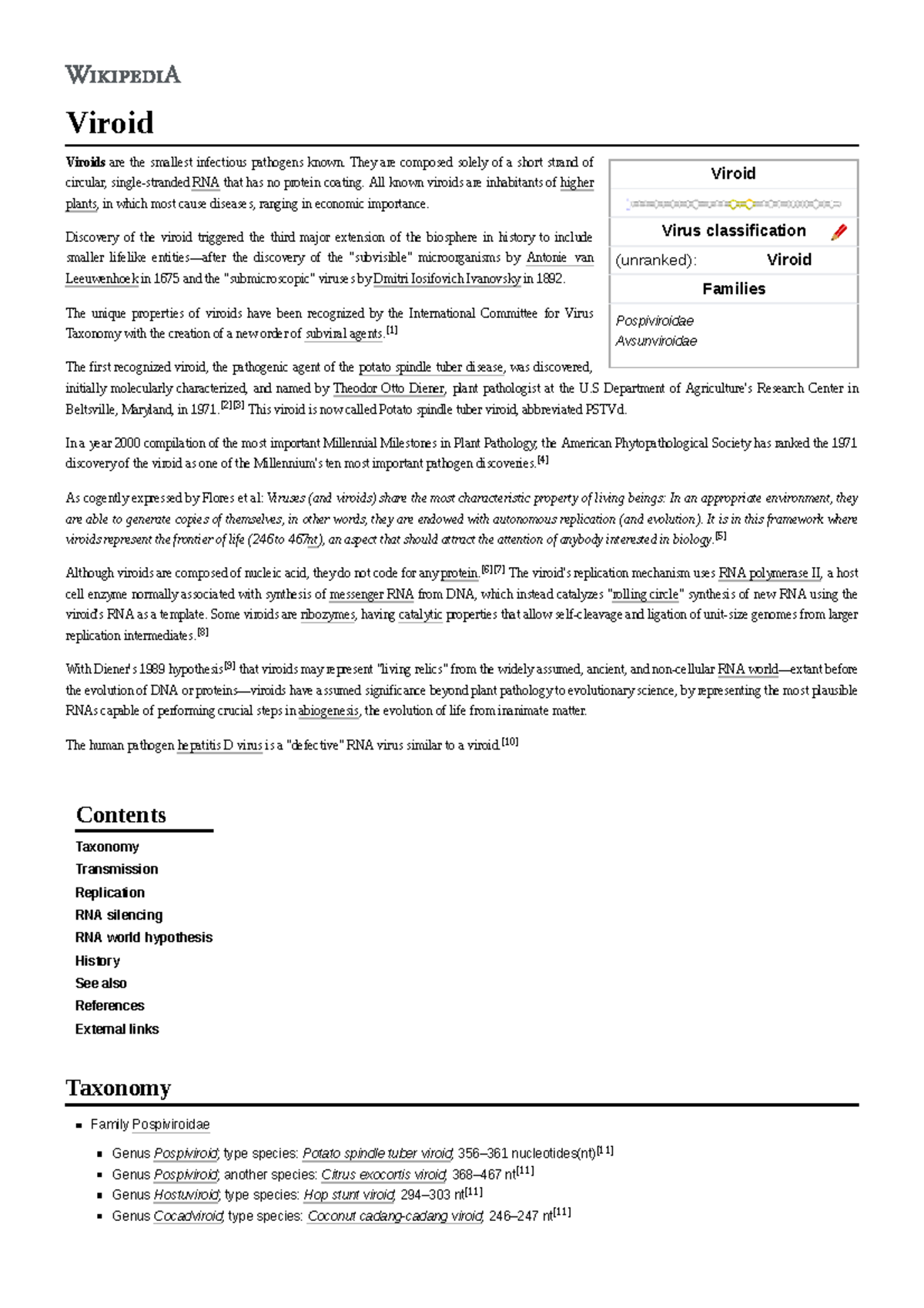 Viroid - Viroid Virus classification (unranked): Viroid Families ...