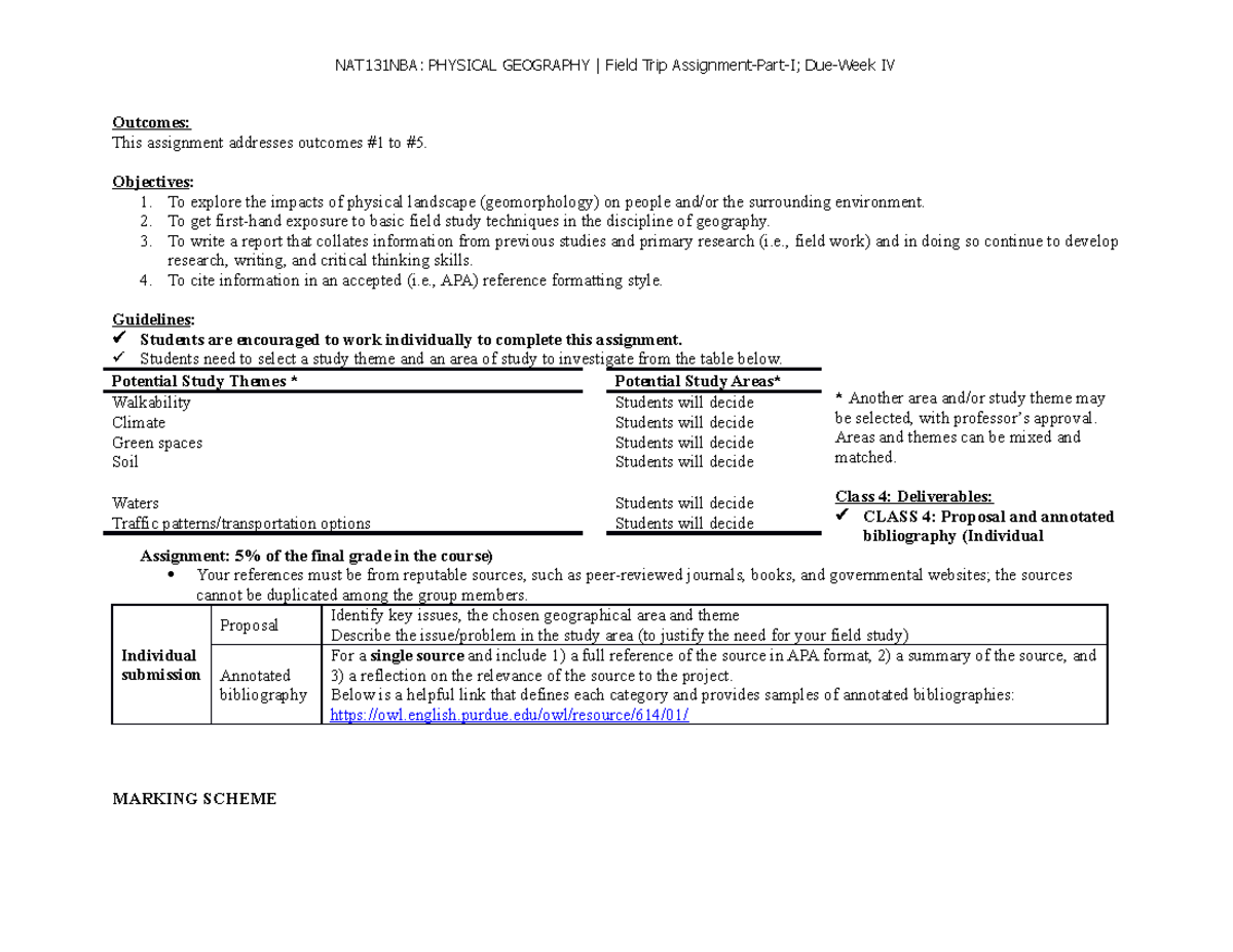 Field Trip Assignment-Part-I-Proposal and Annotated Bibliography (Group ...