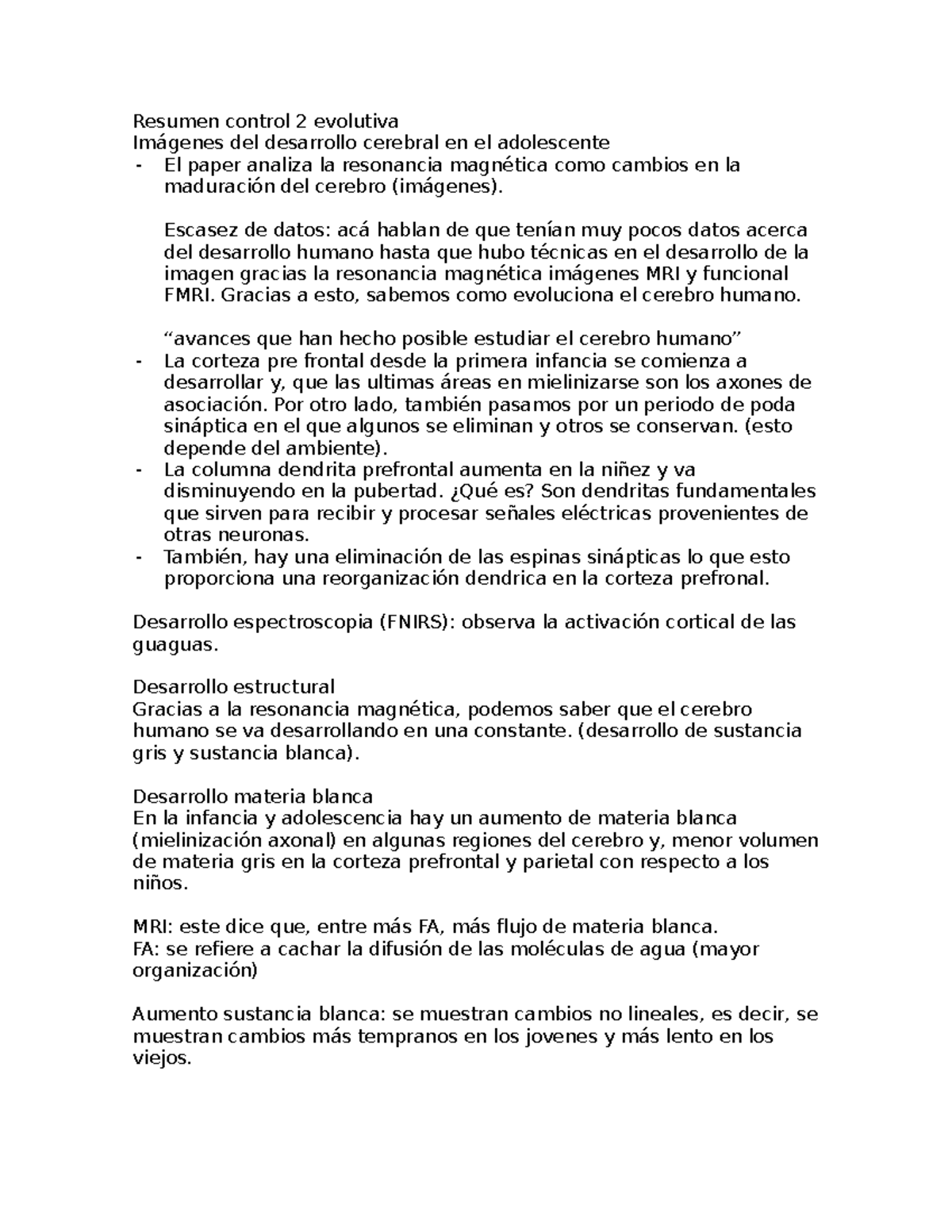 Resumen control 2 evolutiva - Resumen control 2 evolutiva Imágenes del desarrollo cerebral en el ...