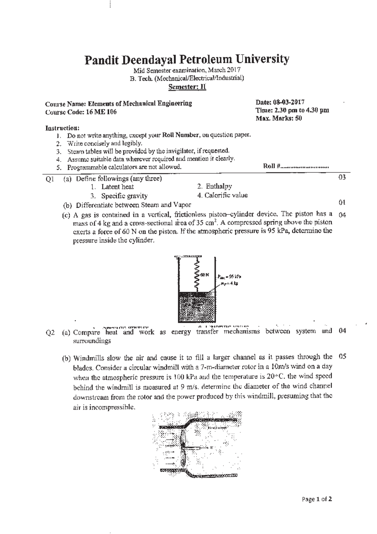 Elements Of Mechanical Engineering - Pandit Deendayal Petroleum University Mid Semester ...