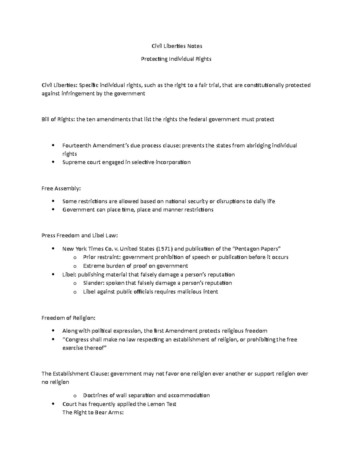 Civil Liberties Notes - v. United States (1971) and publication of the ...