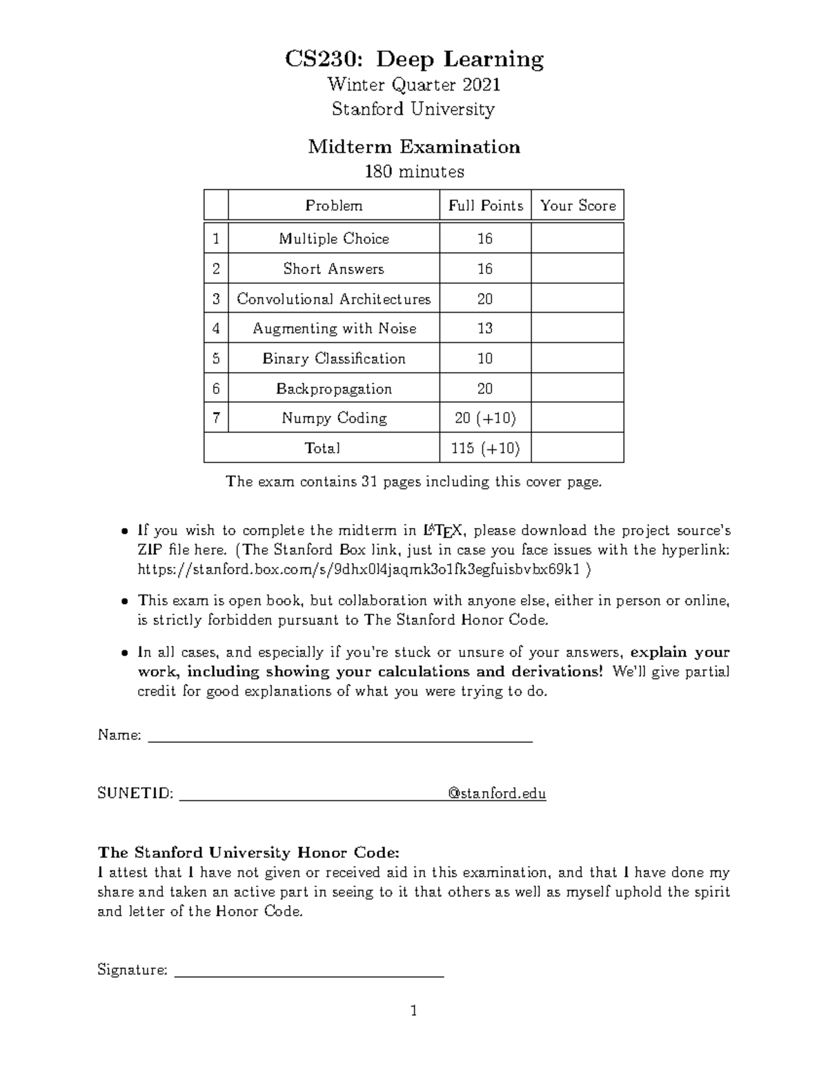 Winter Quarter 2021 - Middle term exam paper by Prof. Andrew Ng ...