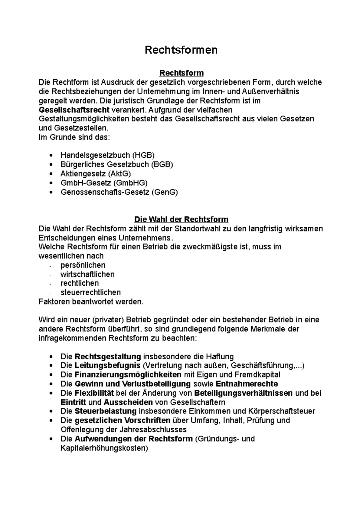 Rechtsformen Die Juristisch Grundlage Der Rechtsform Ist Im