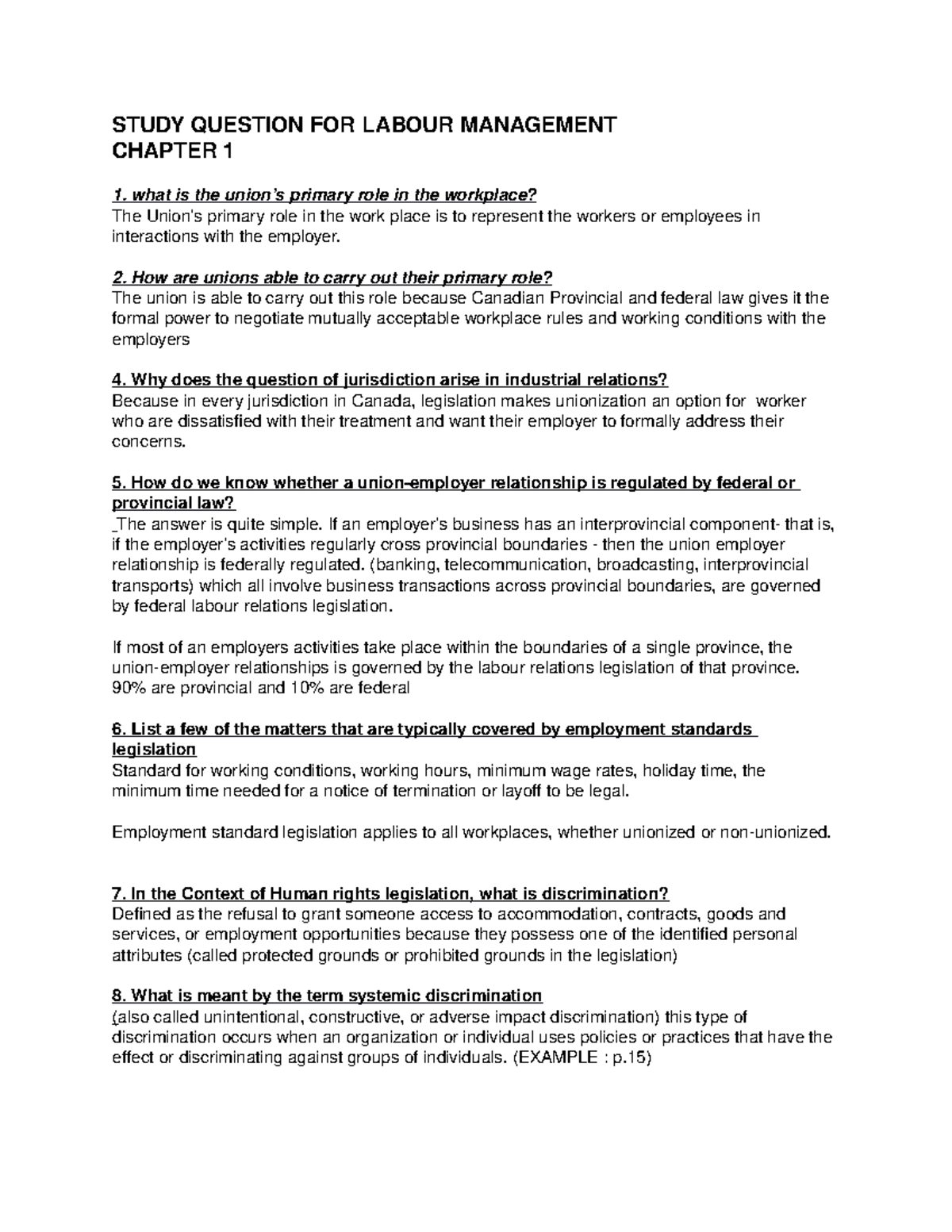 Study Question for Labour Management - STUDY QUESTION FOR LABOUR ...