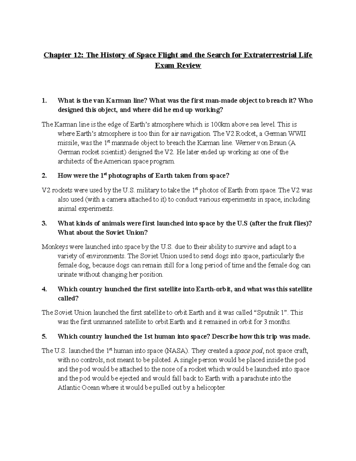 Nats 1745 Chapter 12 notes - Chapter 12: The History of Space Flight ...