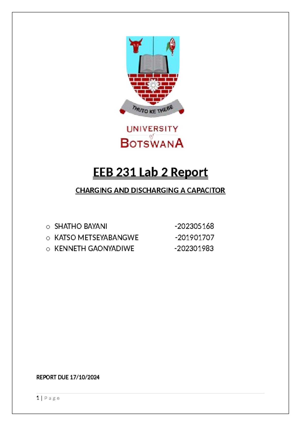 EEB LAB 2 voltage charge and discharge - EEB 231 Lab 2 Report CHARGING ...
