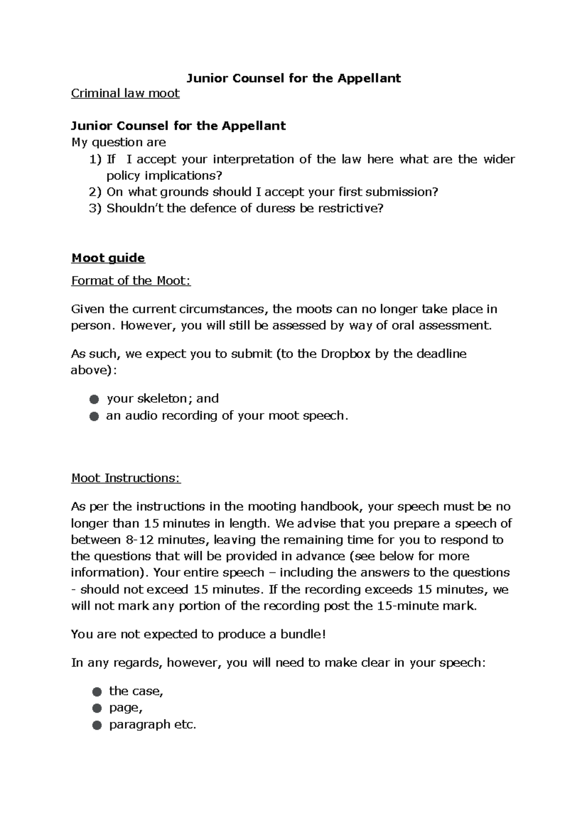 Moot guide for success - Junior Counsel for the Appellant Criminal law ...