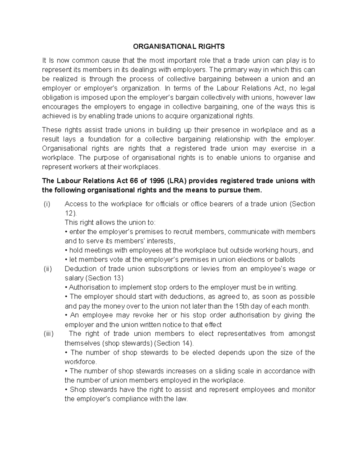 Organisational Rights - ORGANISATIONAL RIGHTS It Is now common cause ...