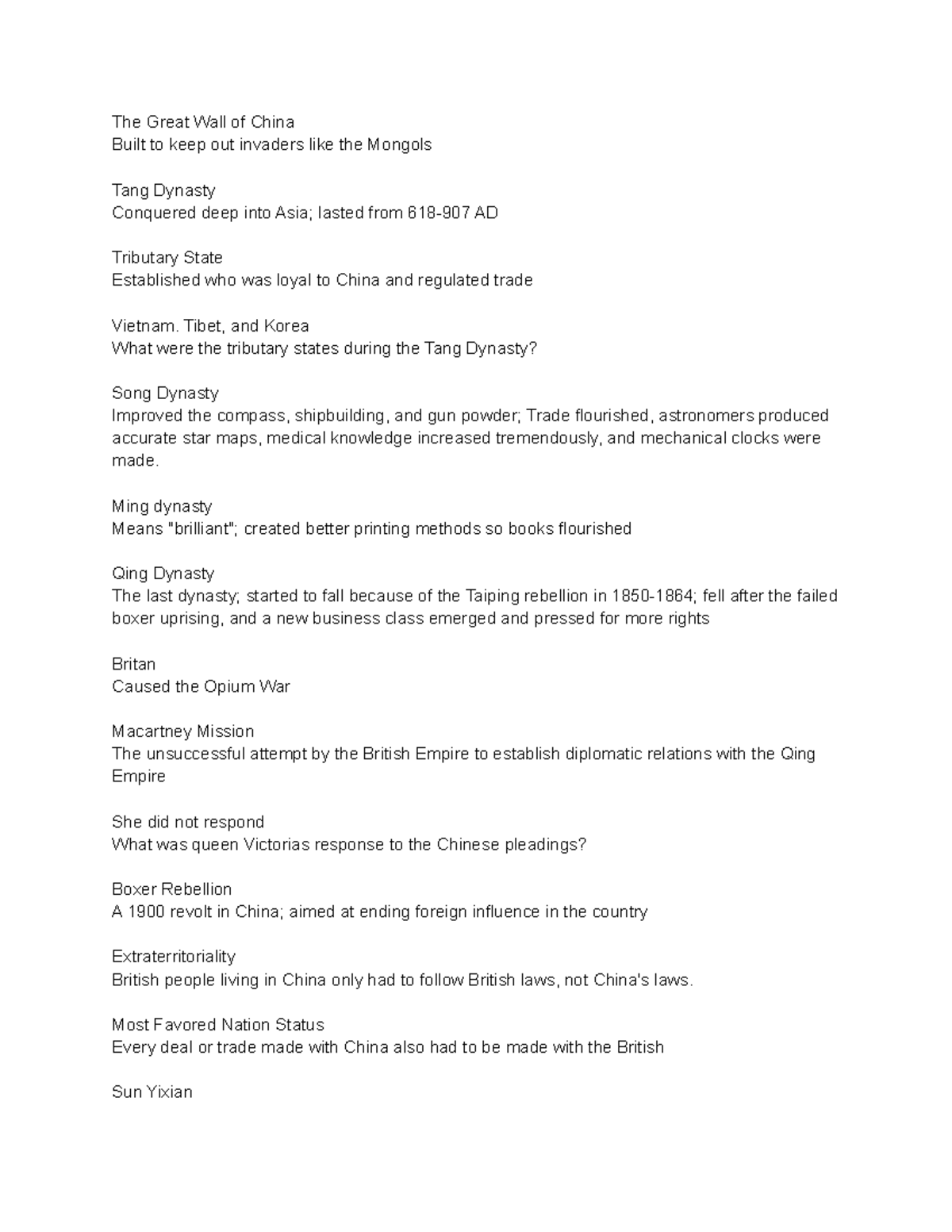 Asia History Study Guide 2 - The Great Wall of China Built to keep out ...