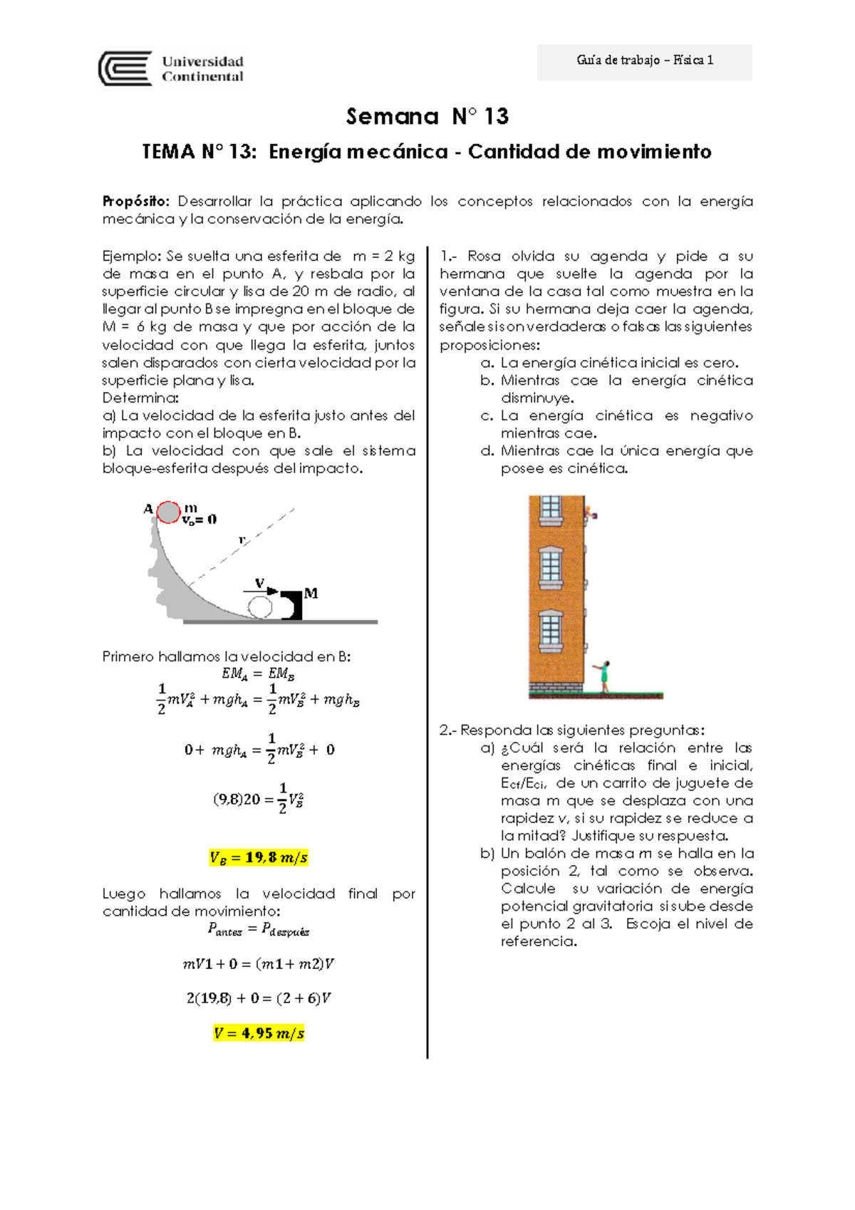 Separata-ejercicios -energia-cantidad movimiento - Semana N° 13 TEMA N ...