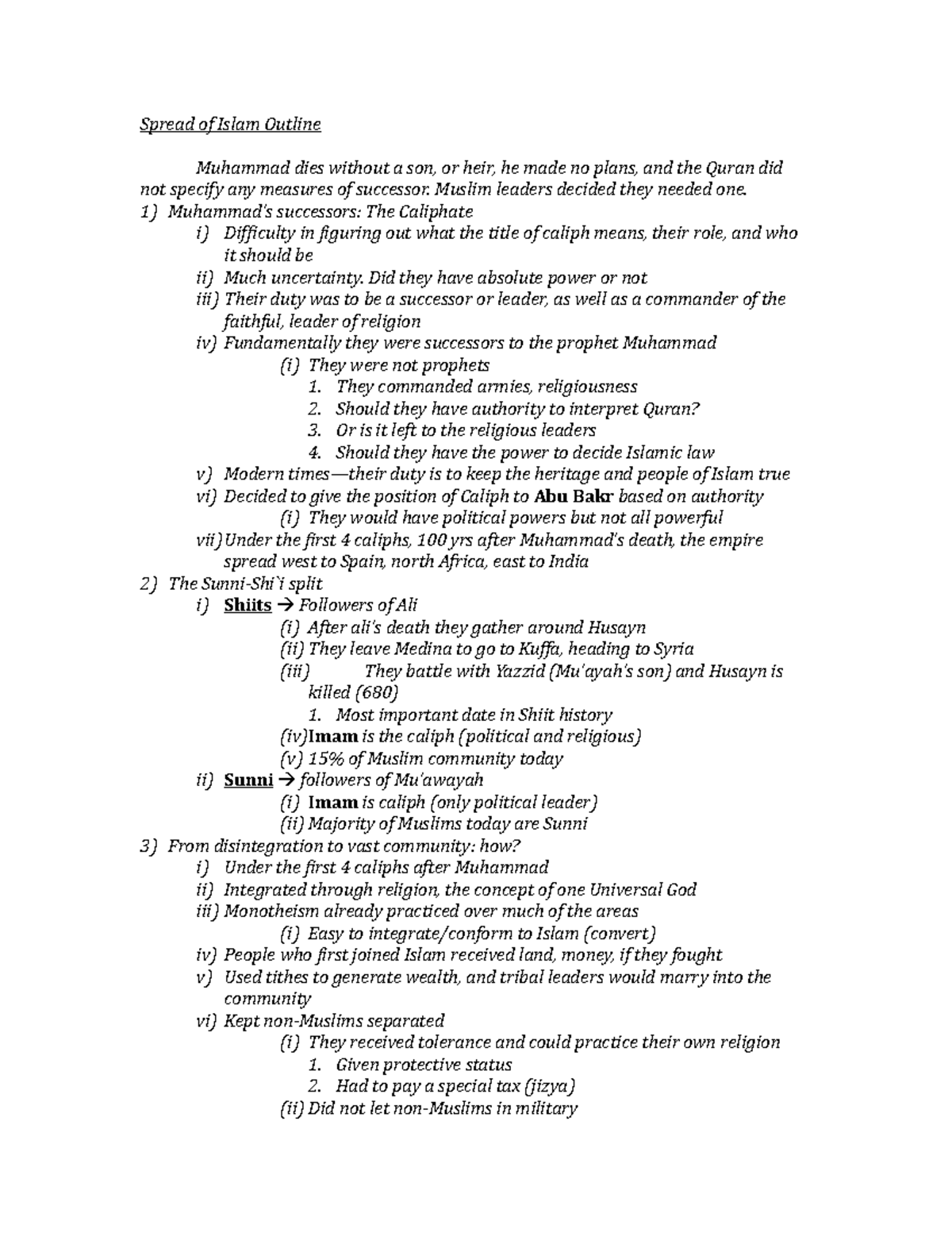 C The Spread of Islam Outline - Spread of Islam Outline Muhammad dies ...