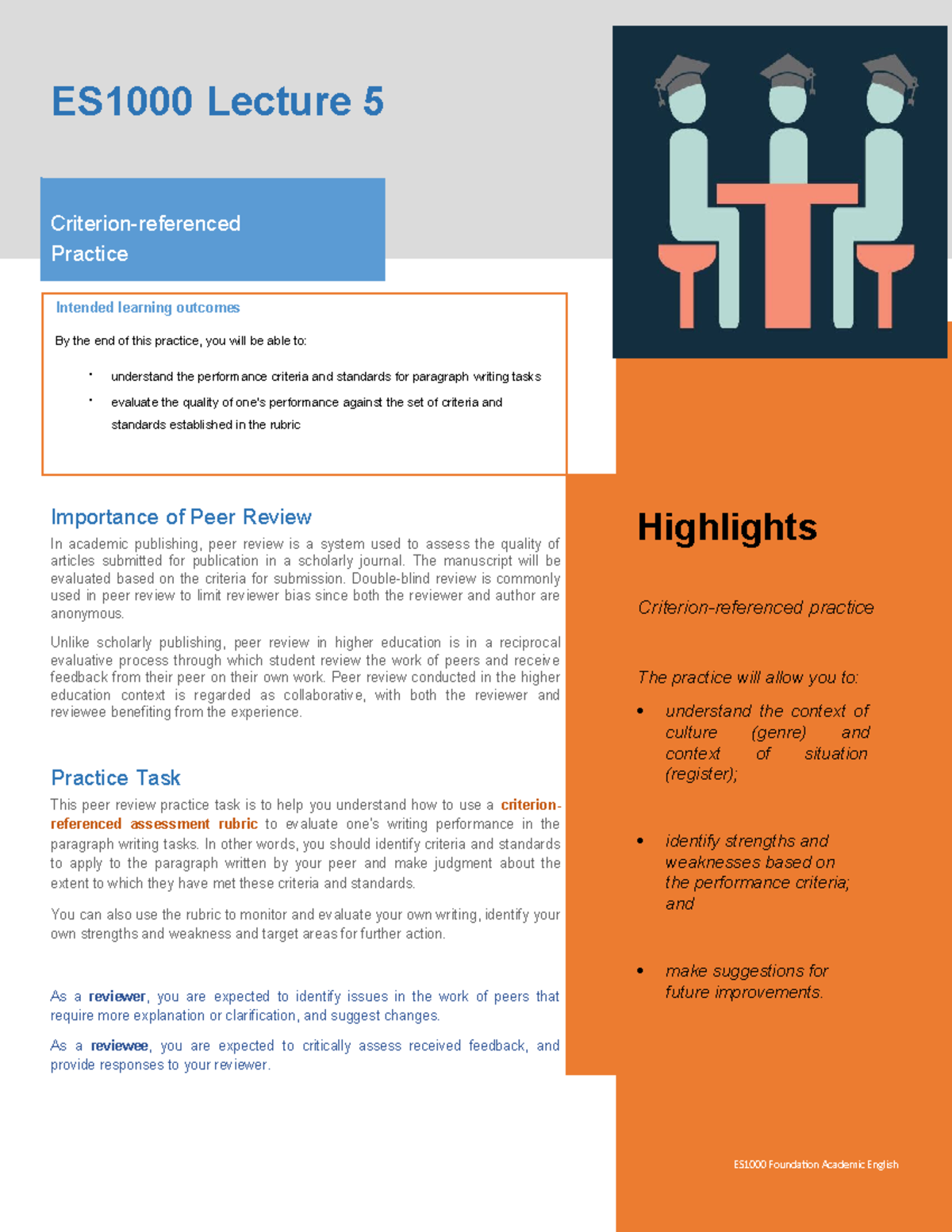 Lecture 5 Criterion-referenced Practice - ES1000 Foundation Academic English ES1000 Lecture 5 ...